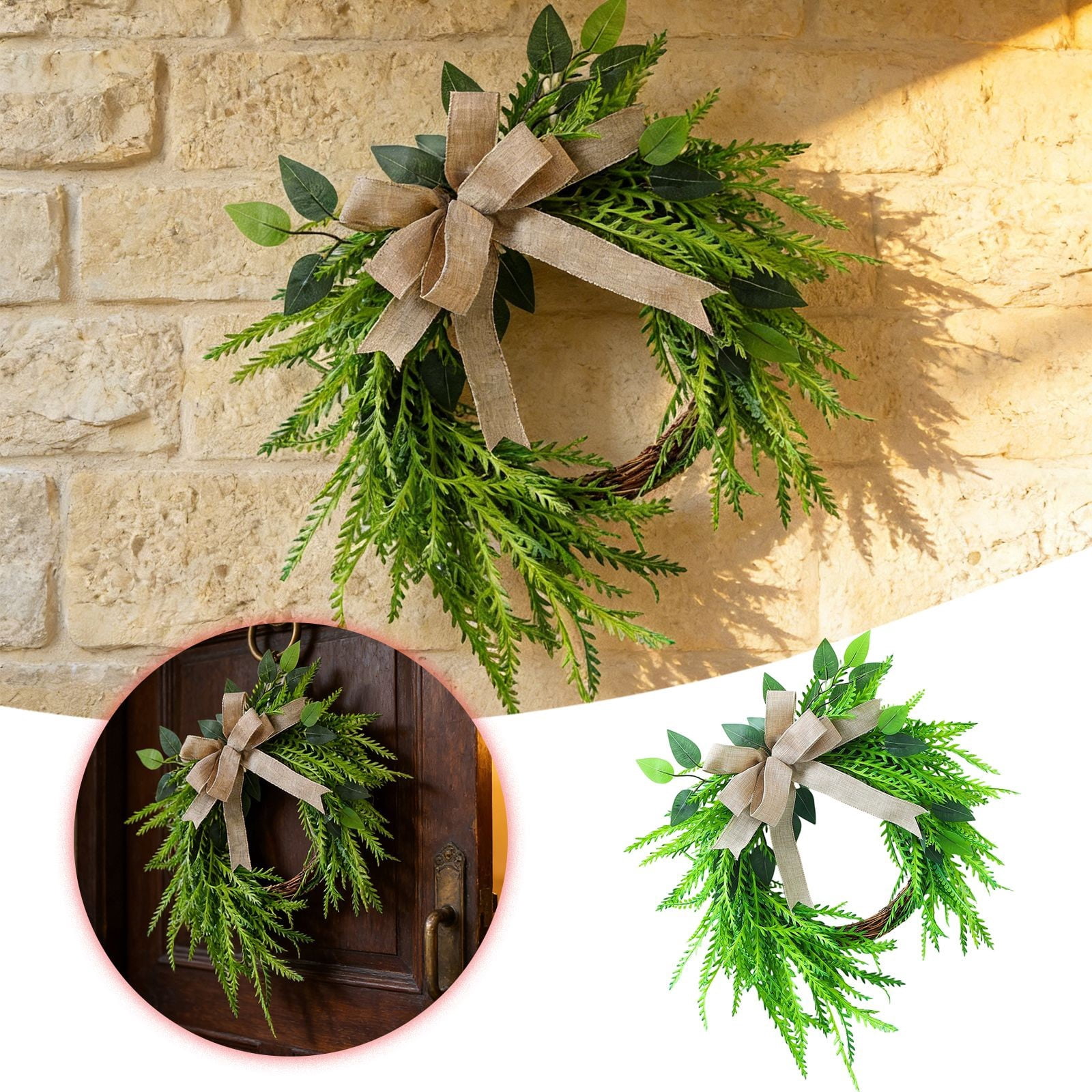 Artificial Eucalyptus and Fern Leaf Wreath 17.7 Inch - Large Green Greenery Wreath for Front ...