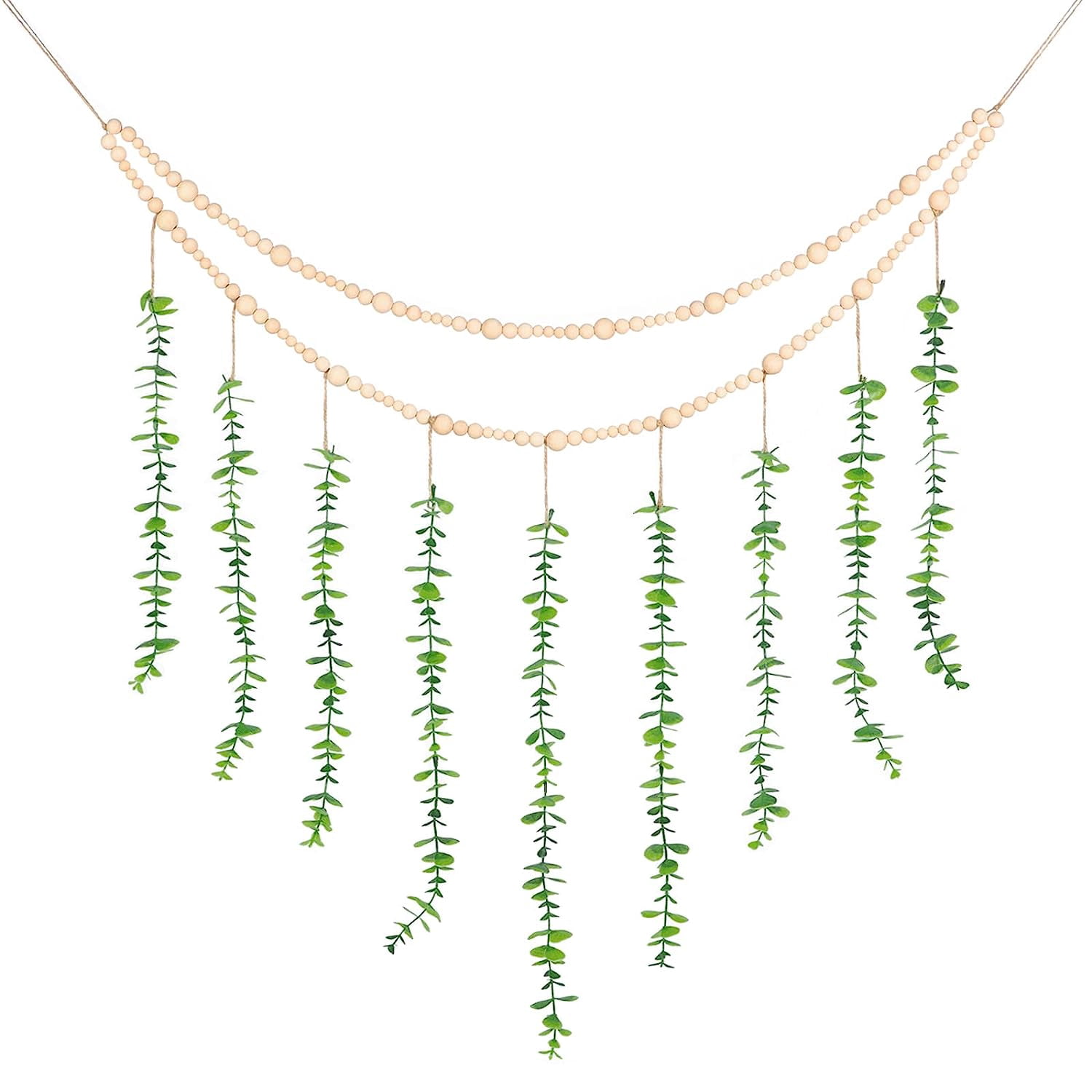 Artificial Eucalyptus Hanging Boho Wall Decor, Wooden Bead Garland Fake ...