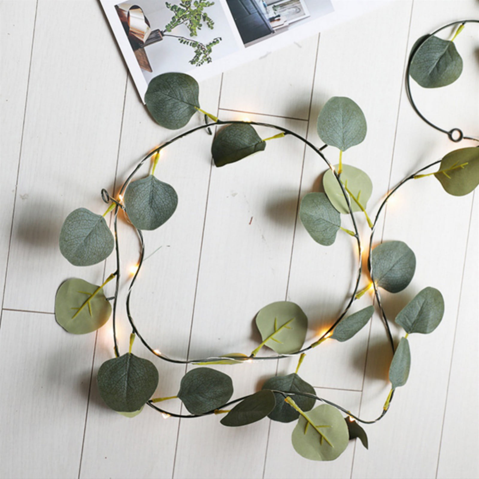Artificial Eucalyptus Leaf Plant Fairy Window Curtain String Lights ...
