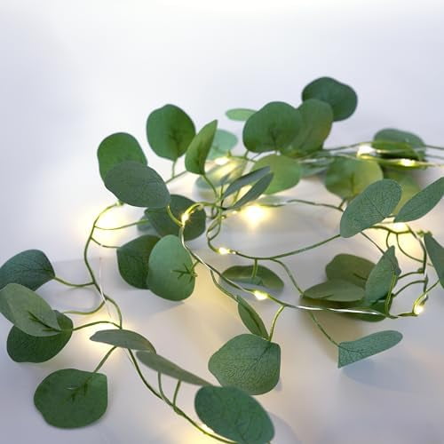 Artificial Eucalyptus Leaves Foliage String Lights 6.6Ft 20 LED Fairy Leaf Lights Warm White ...