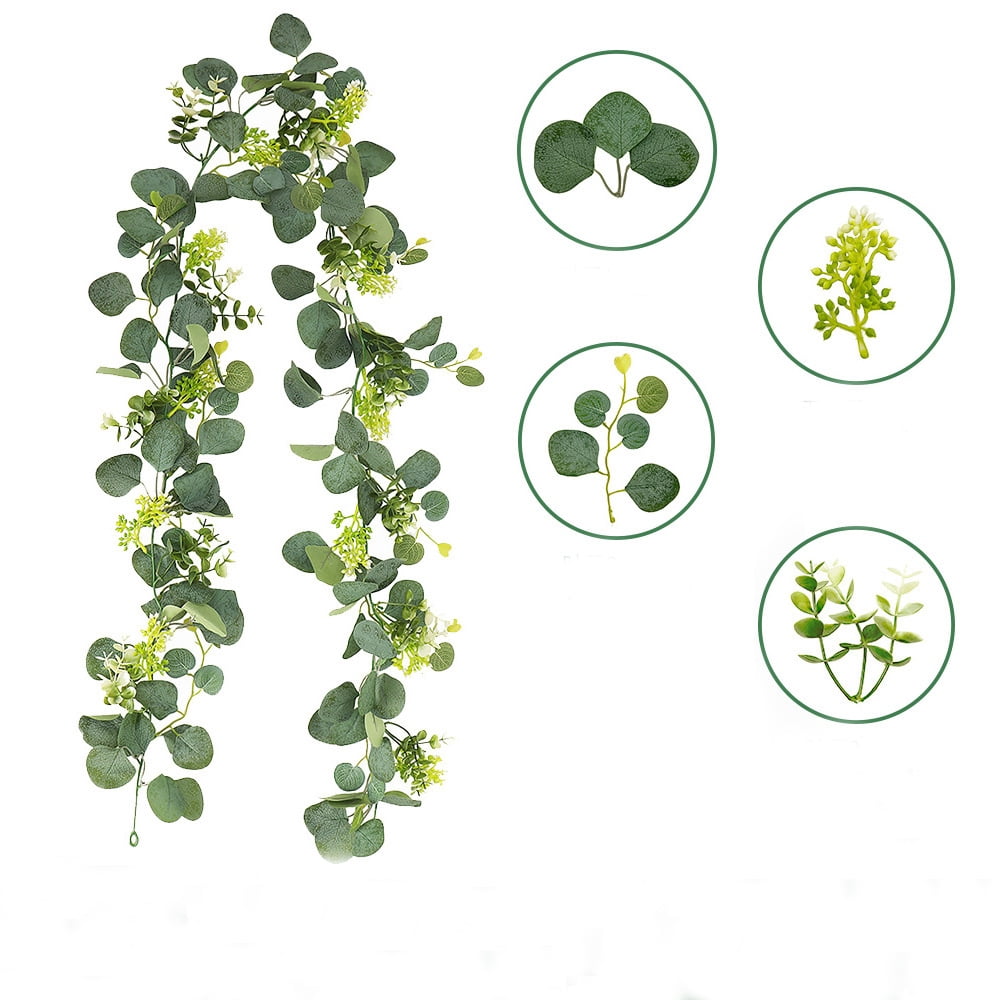 Artificial Eucalyptus Leaves Garland with White Flowers 1Pc Wedding ...