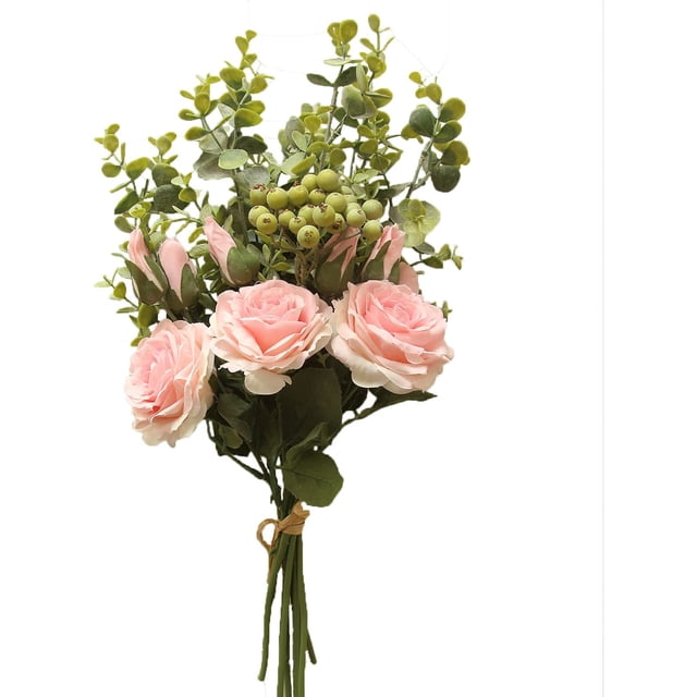 Artificial Eucalyptus and Rose Bouquet, Fake Plants Eucalyptus Leaves ...