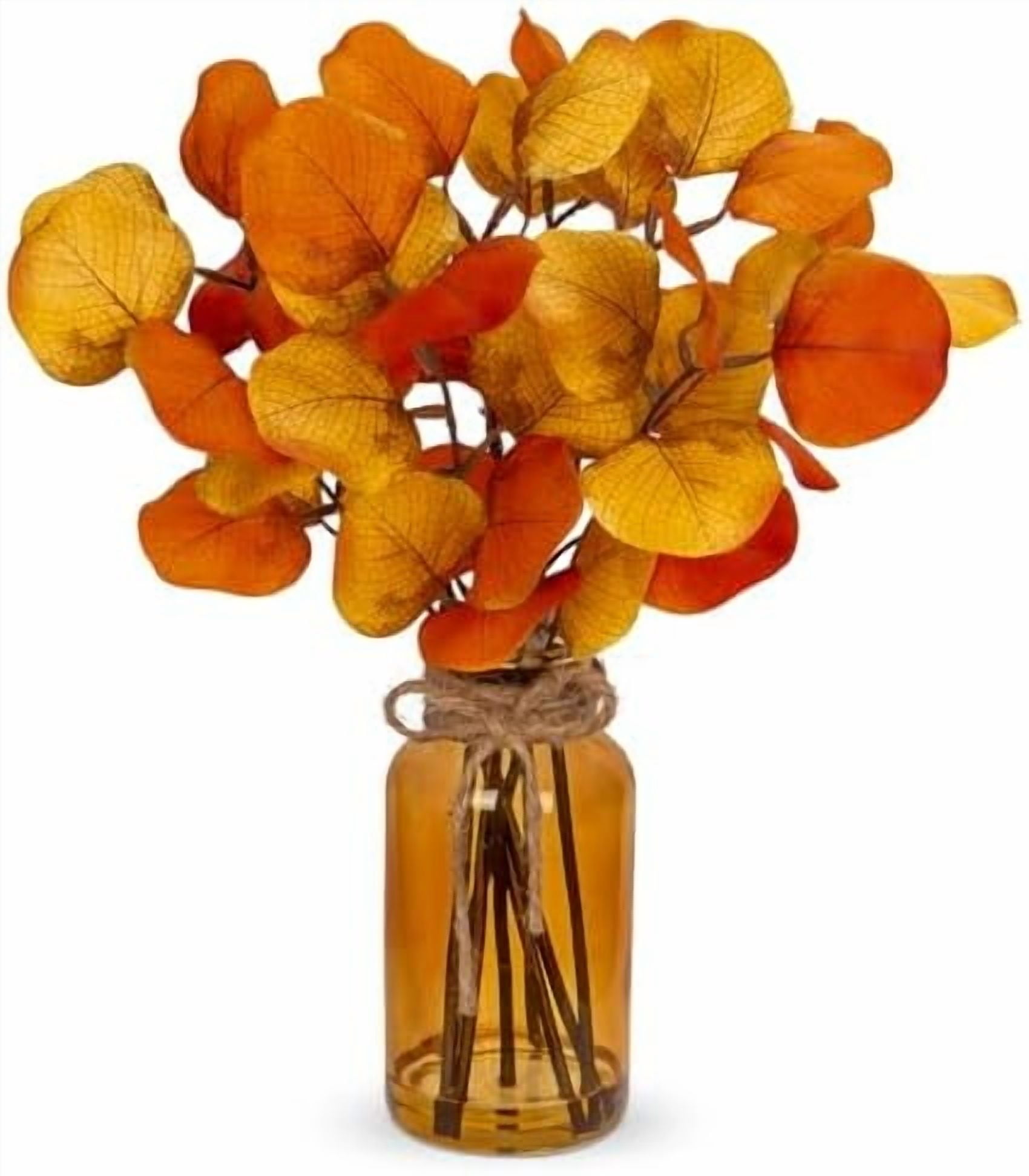 Artificial Eucalyptus Stems in Amber Glass Vase with Faux Water, 14 ...