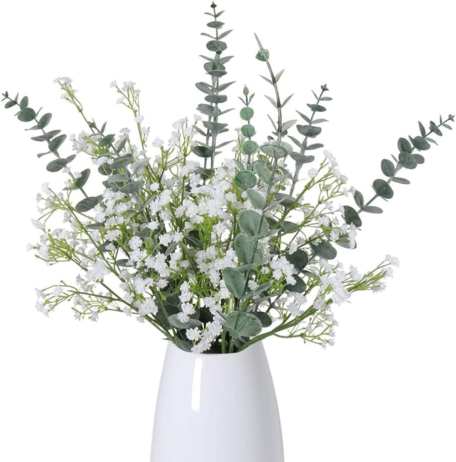 Artificial Eucalyptus Stems Leaves Babys Breath Bouquet- 20pcs Gypsophila Artificial Flowers and ...