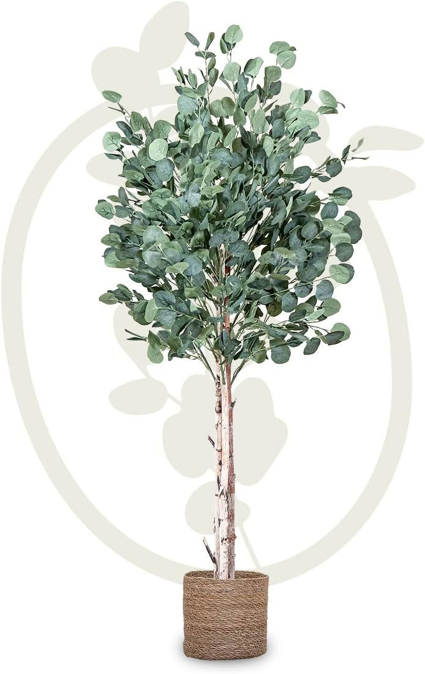 Artificial Eucalyptus Tree 5FT Tall, Fake Tree with Natural Wood Trunk ...