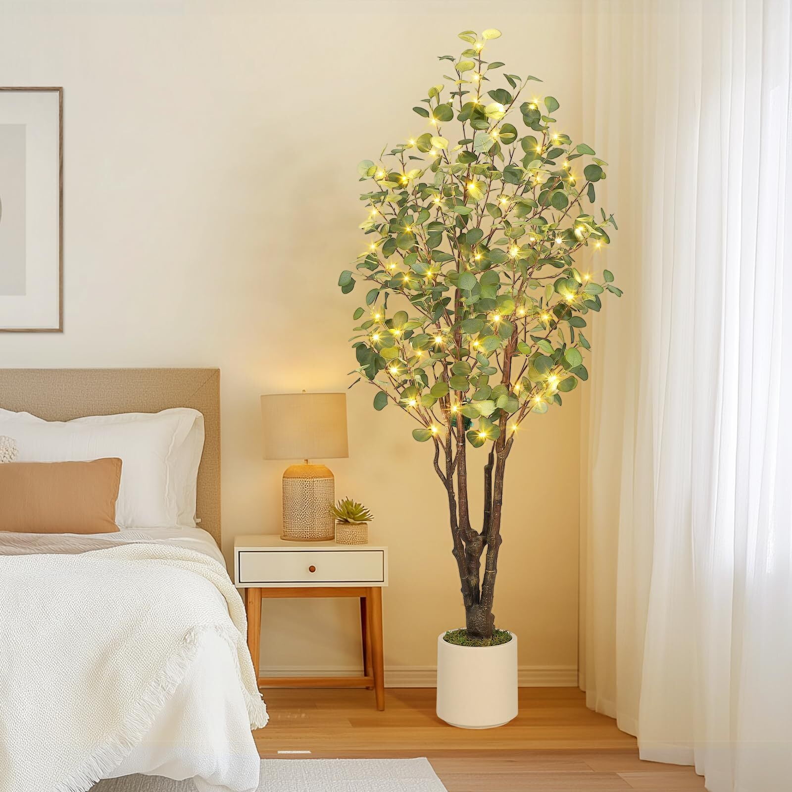 Artificial Eucalyptus Tree, 6ft Tall Fake Artificial Plant with White ...