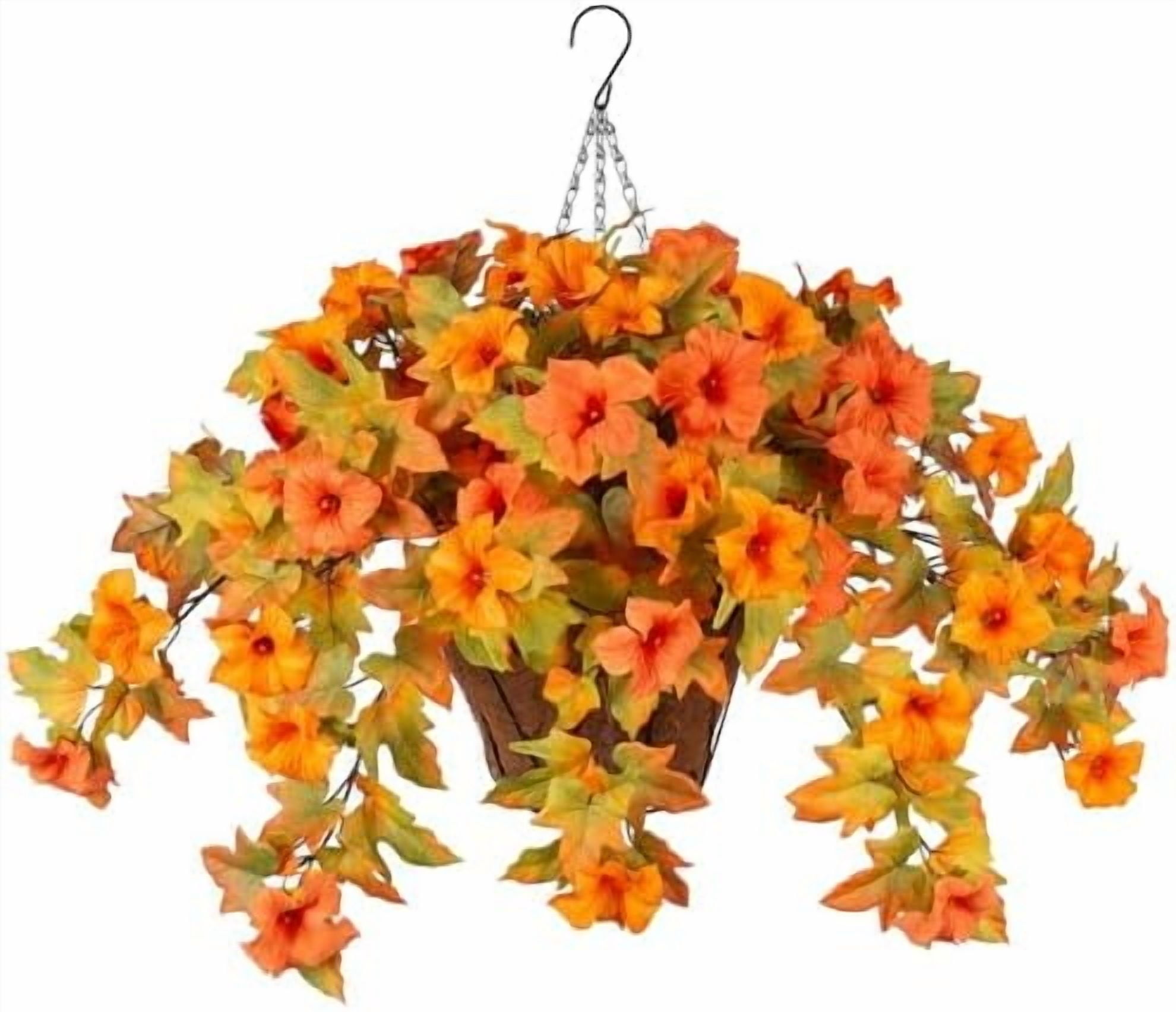 Artificial Fake Fall Flowers with Hanging Basket for Outdoor Decoration ...