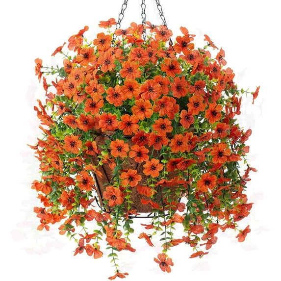 Artificial Fake Fall Hanging Flowers Plants with Basket for Outdoor ...