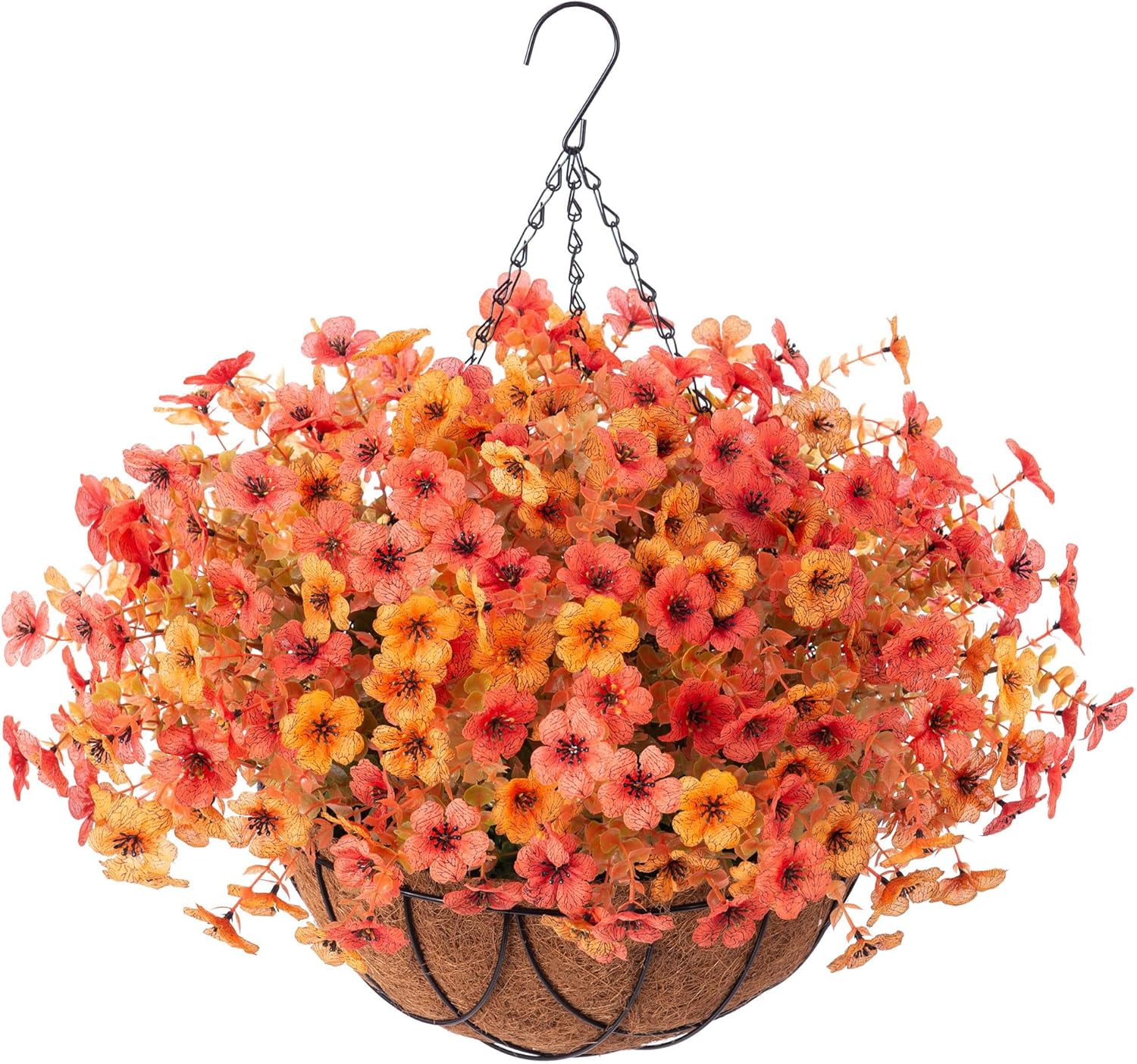 Artificial Fake Fall Hanging Mums Flowers Plants Basket for Outdoor ...