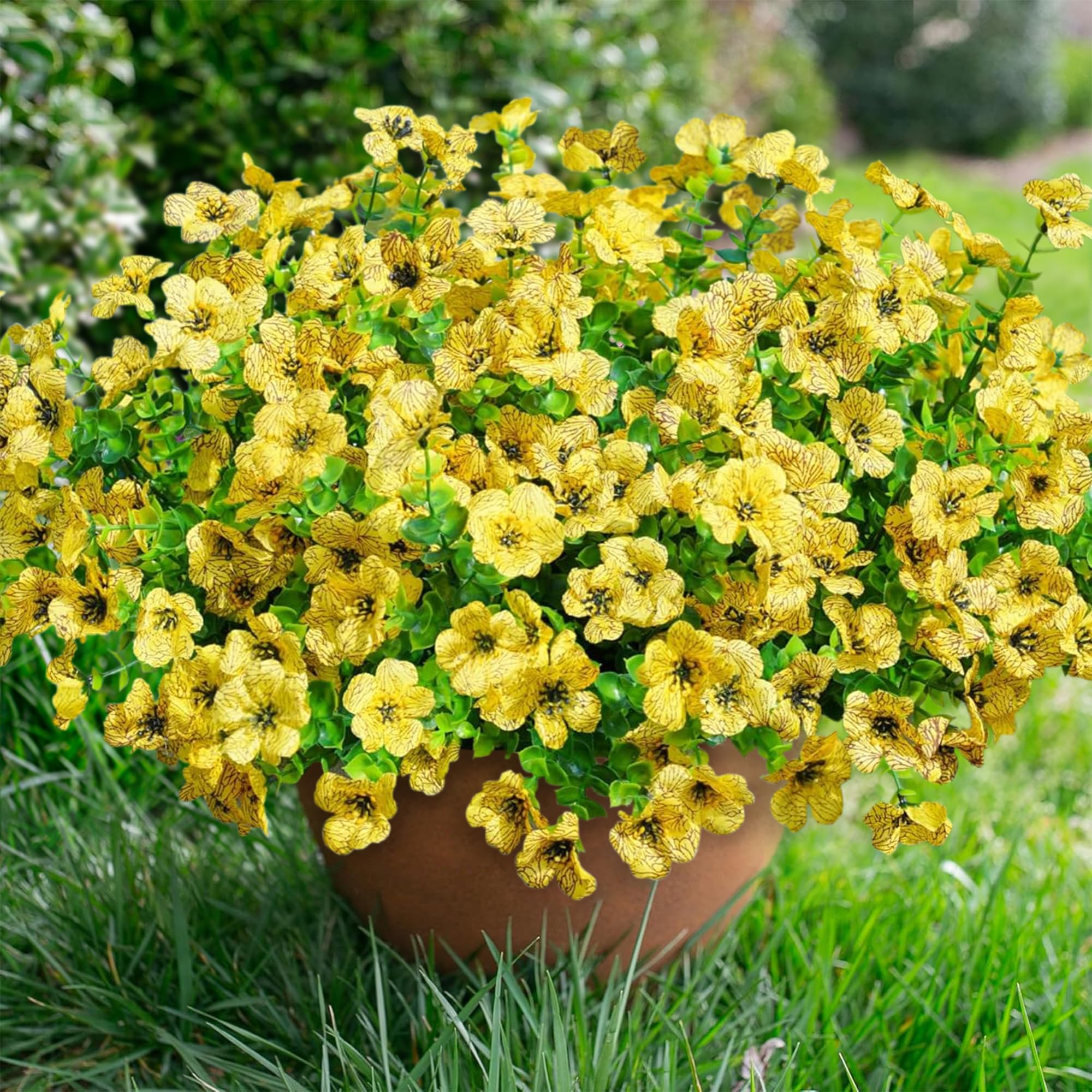 Artificial Fake Fall Yellow Mums Flowers Plants for Outdoor Outside, 12 ...