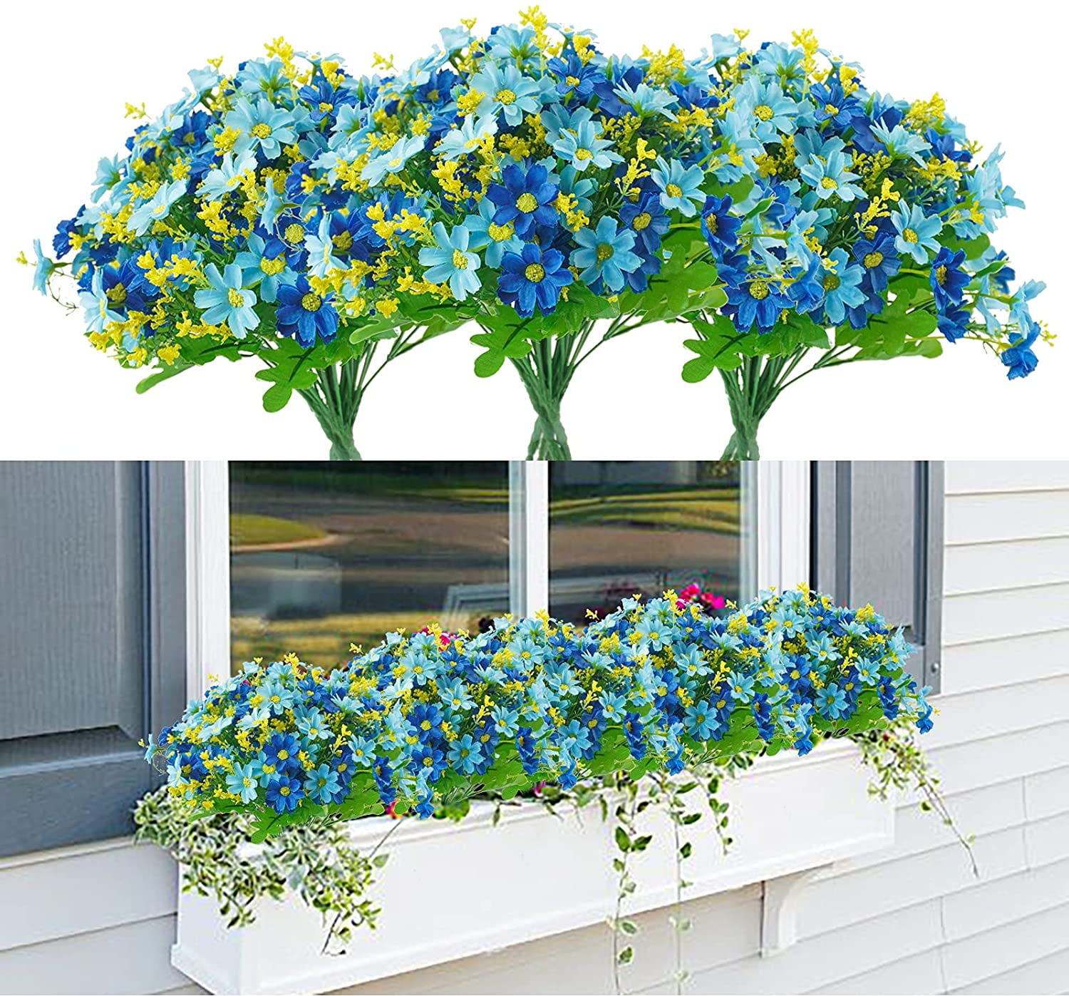 Artificial Fake Flowers, 6 Bundles Daisy Mums Flowers Outdoor UV ...