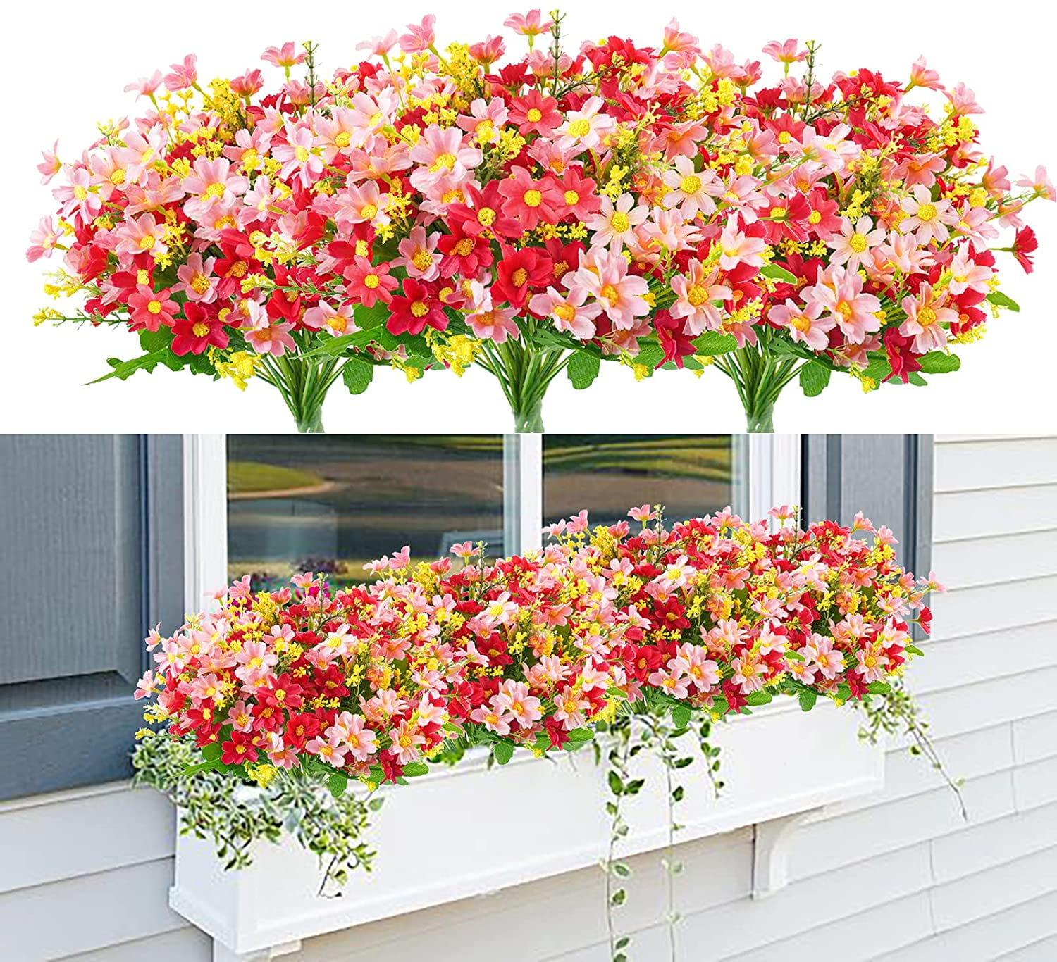 Artificial Fake Flowers, 6 Bundles Daisy Mums Flowers Outdoor UV ...