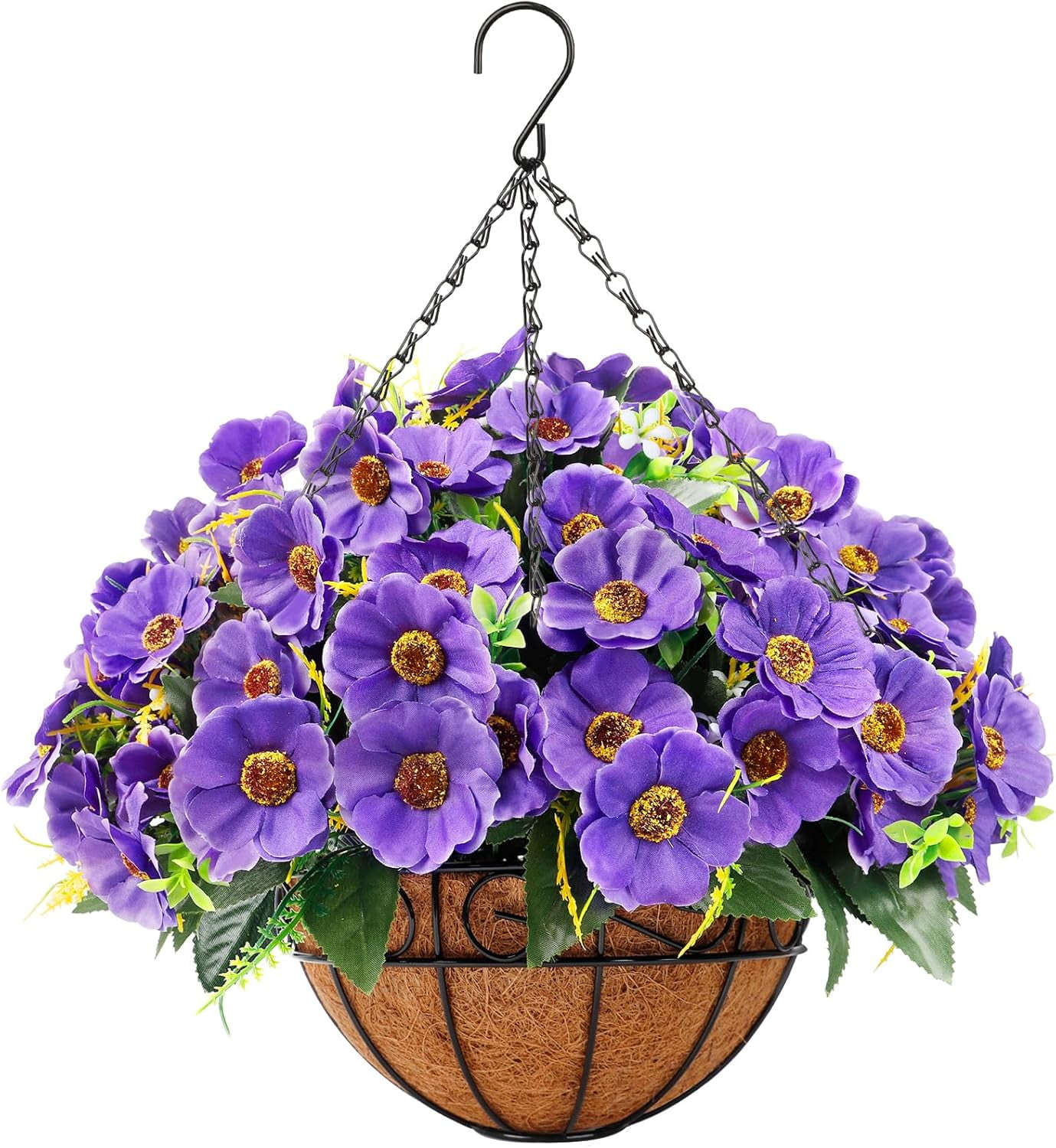 Artificial Fake Flowers Basket for Spring Outdoor Decor, Faux Mums ...