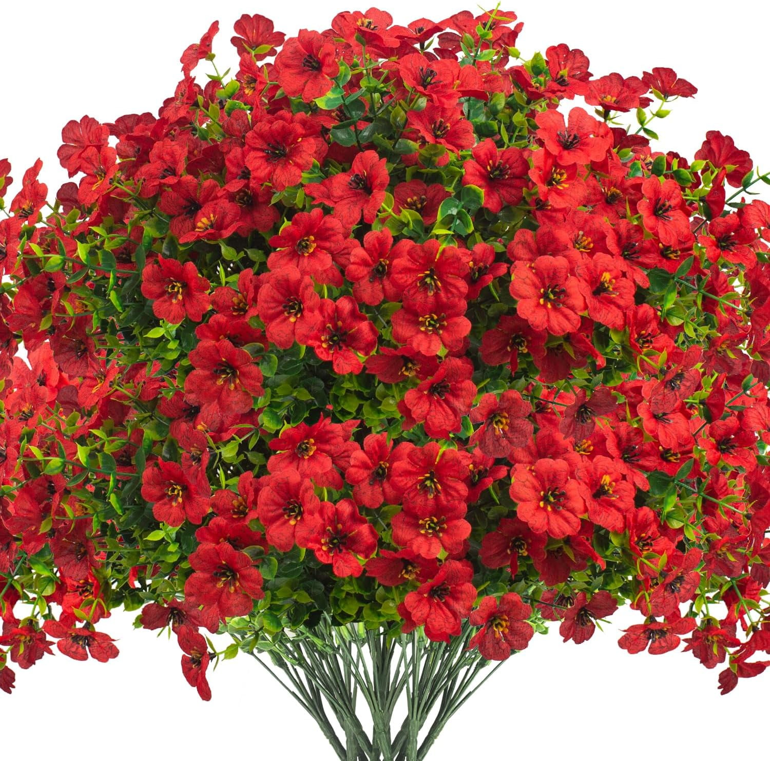 Artificial Fake Flowers for Outdoor Spring Decoration, 16 Bundles Faux ...