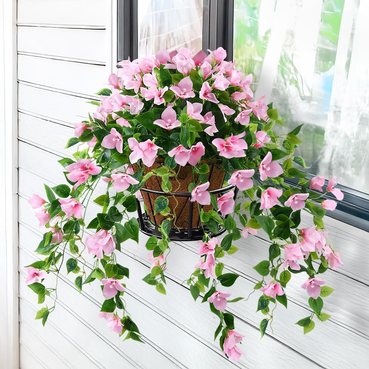 Artificial Fake Flowers Plants with Hanging Baskets for Outdoor, Pink ...