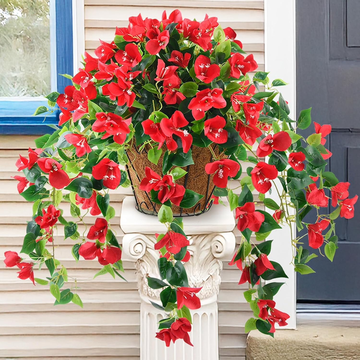 Artificial Fake Flowers Plants with Hanging Baskets for Outdoor, Pink ...
