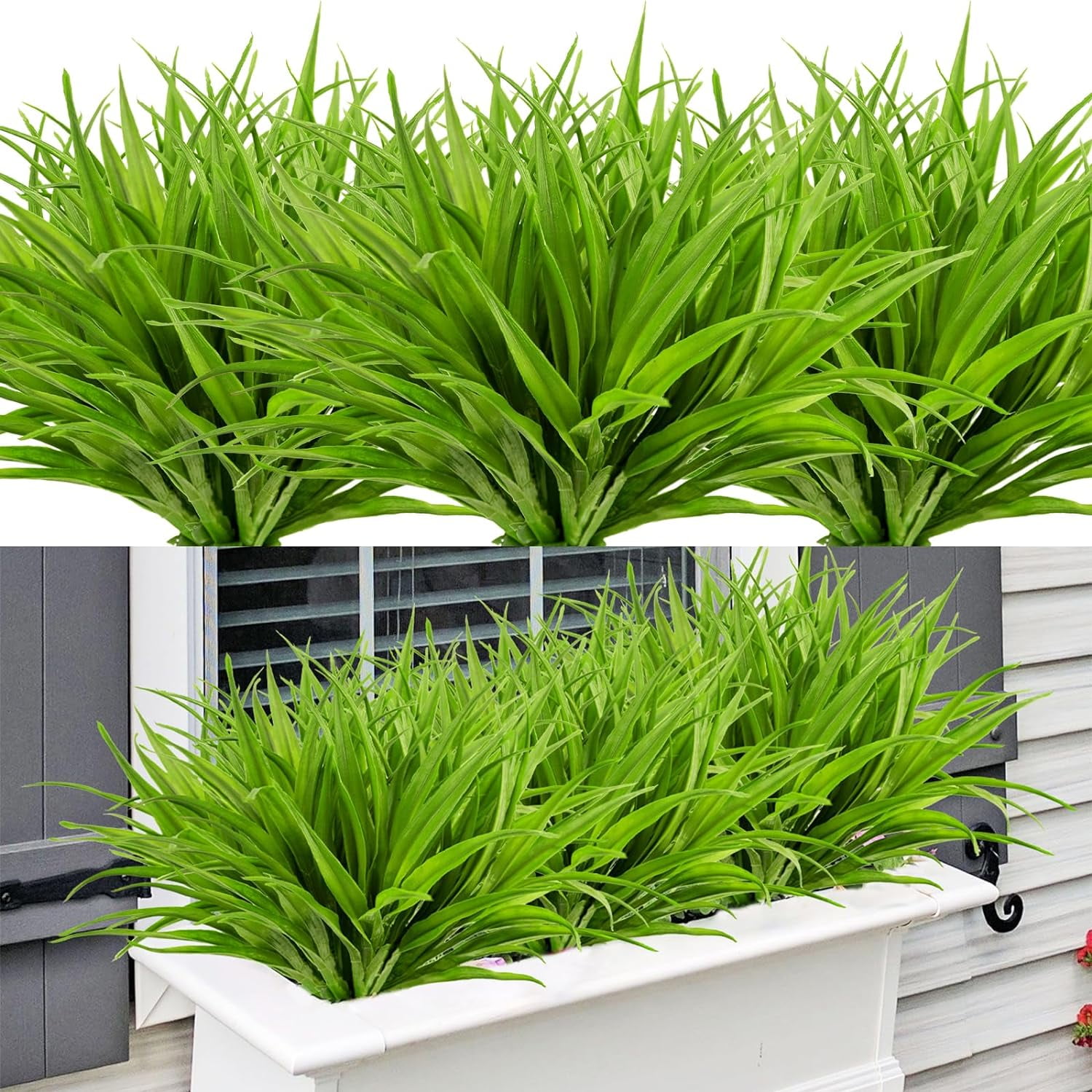 ZOELNIC Artificial Fake Grass, 12pcs Outdoor Faux Grasses Plastic ...