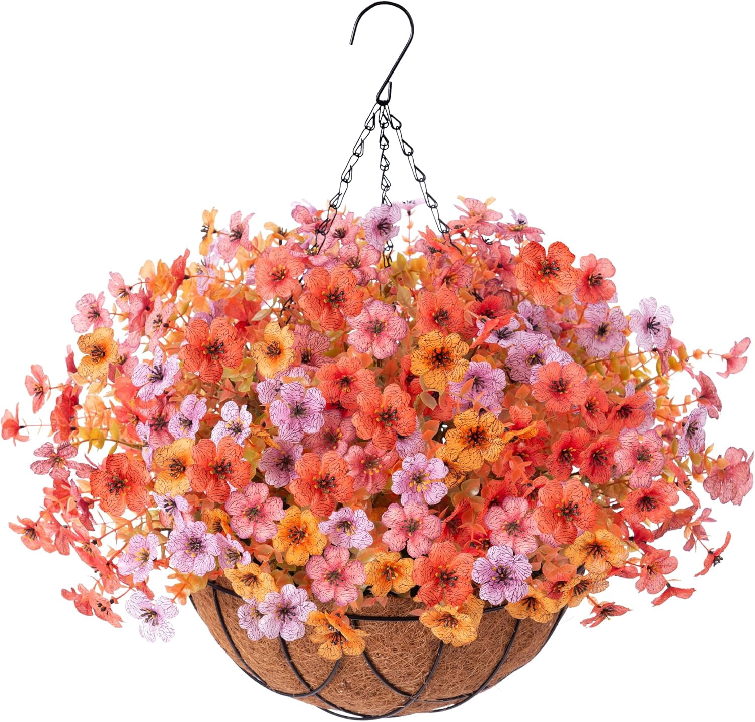 Artificial Fake Hanging Flowers Plants with Basket Outdoor Decor, Faux ...