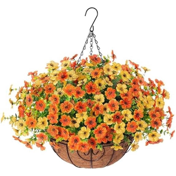Artificial Fake Hanging Mums Plants Flowers Basket for Fall Autumn ...