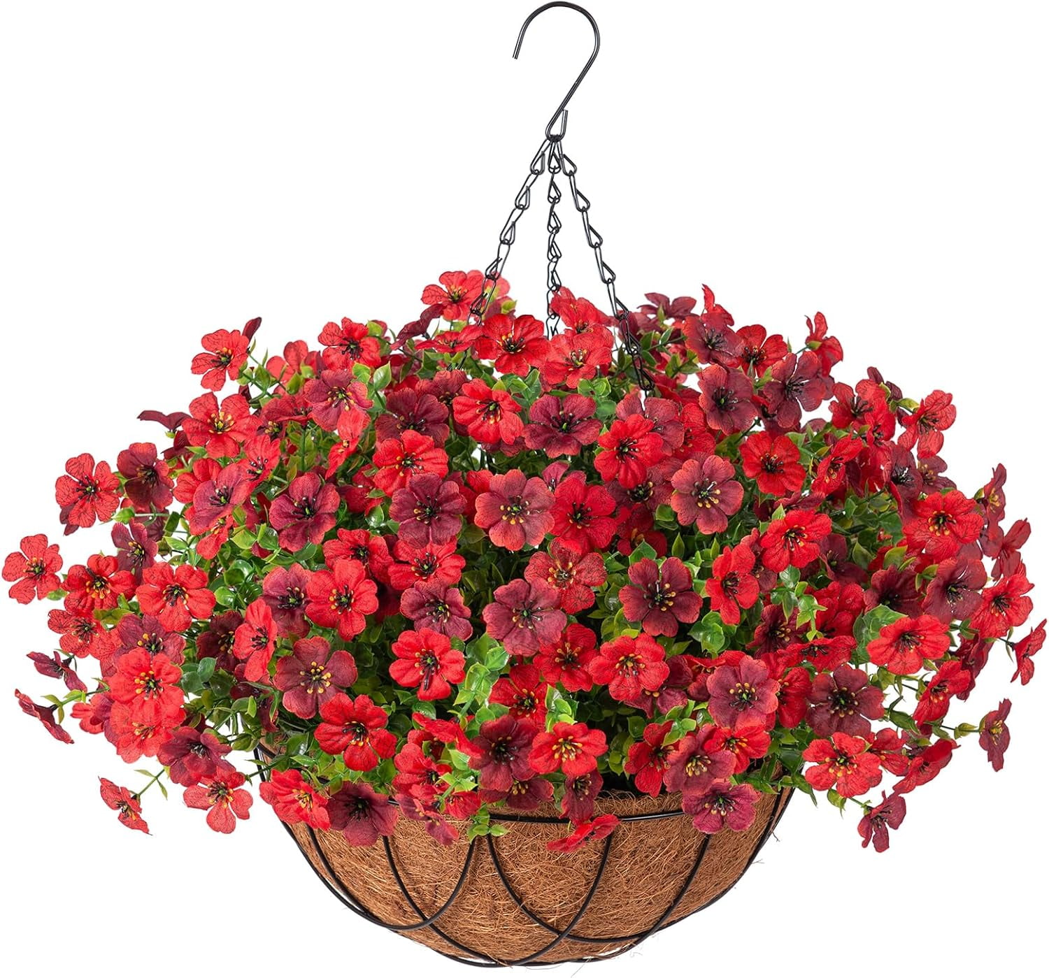 Artificial Fake Hanging Plants Flowers with Basket Outdoor Decor Faux ...