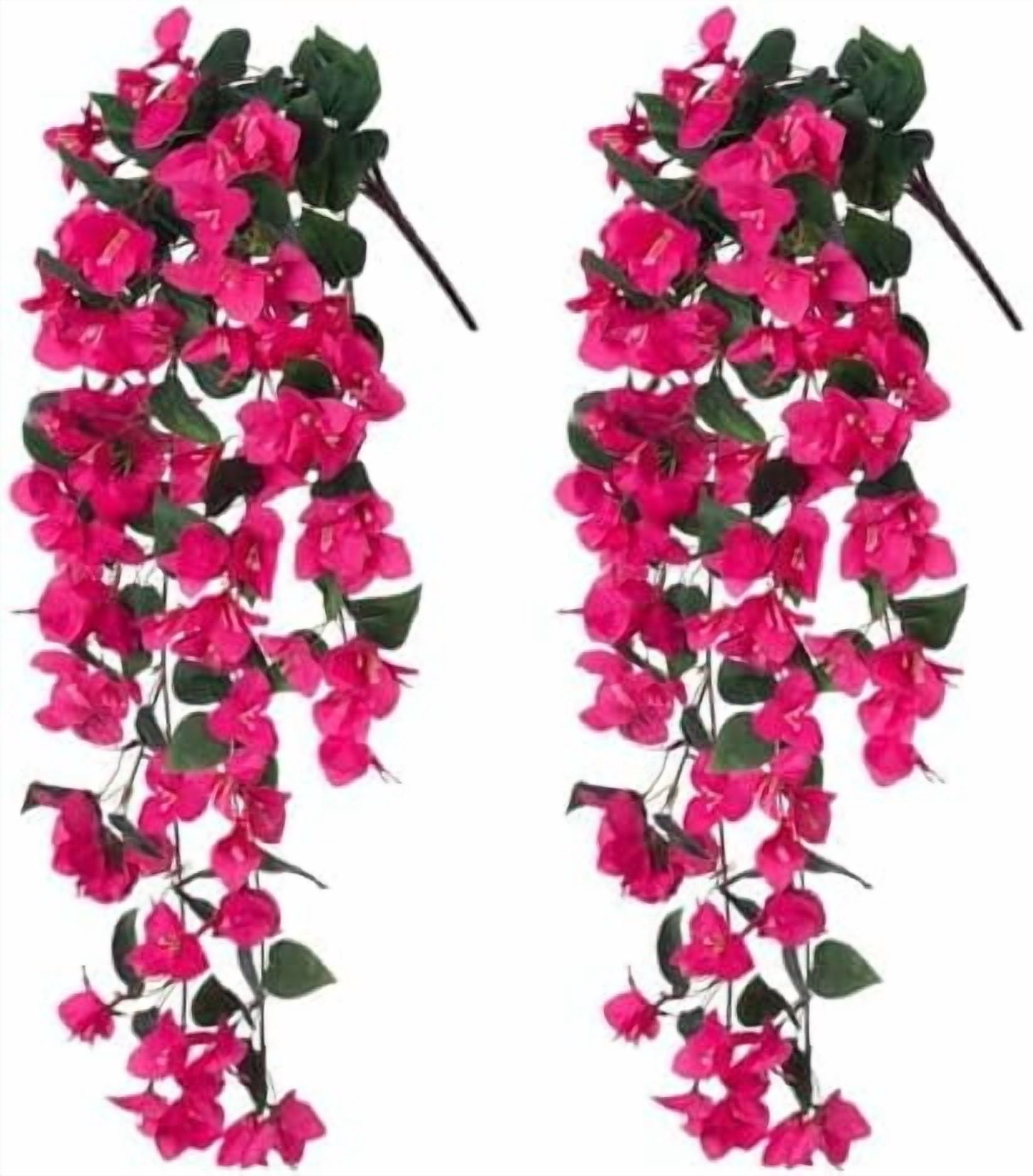 Artificial Fake Hanging Plants Flowers for Outdoor, 2pcs Faux Silk Pink ...