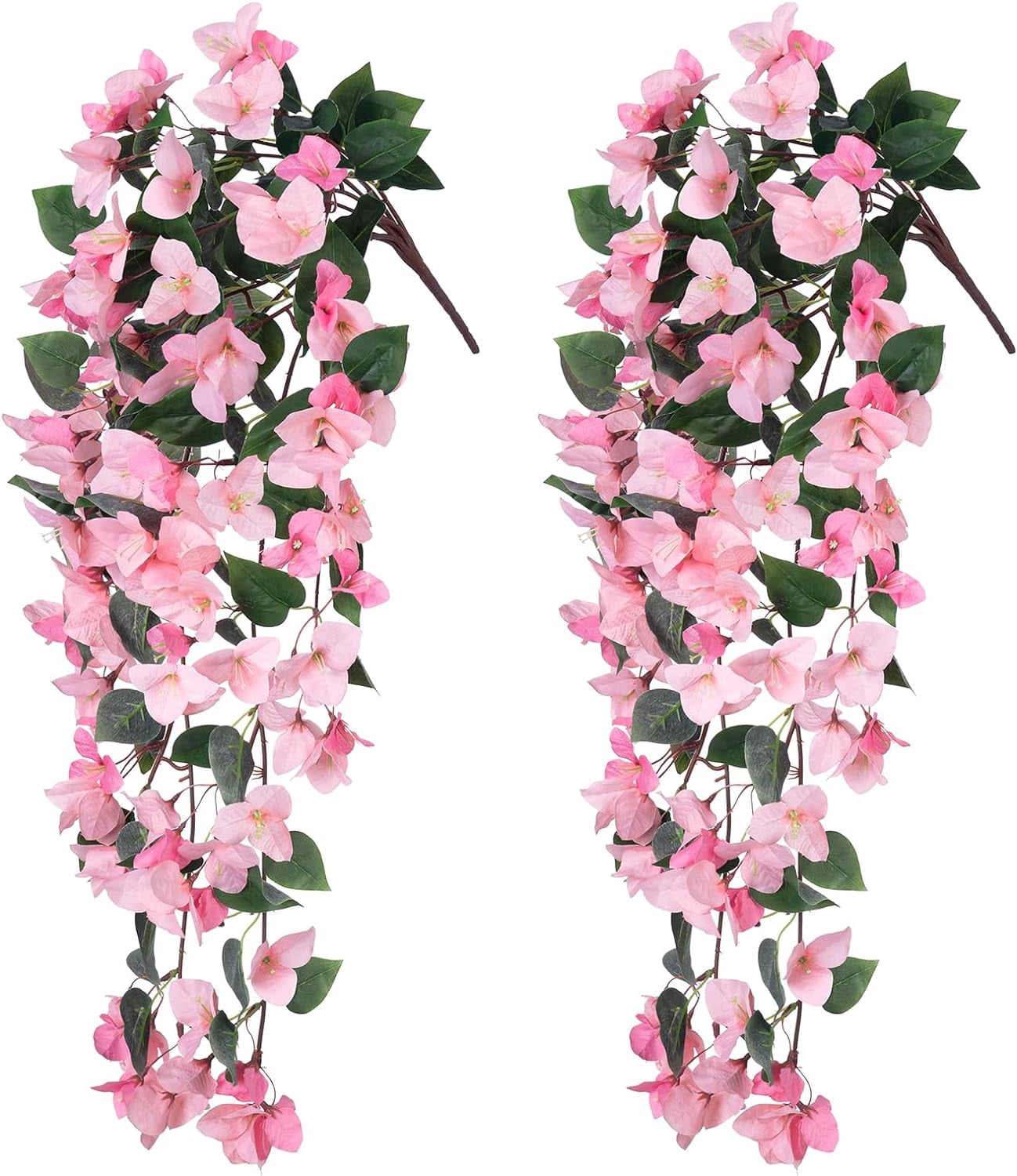 Artificial Fake Hanging Plants Flowers for Outdoor, 2pcs Faux Silk Pink ...