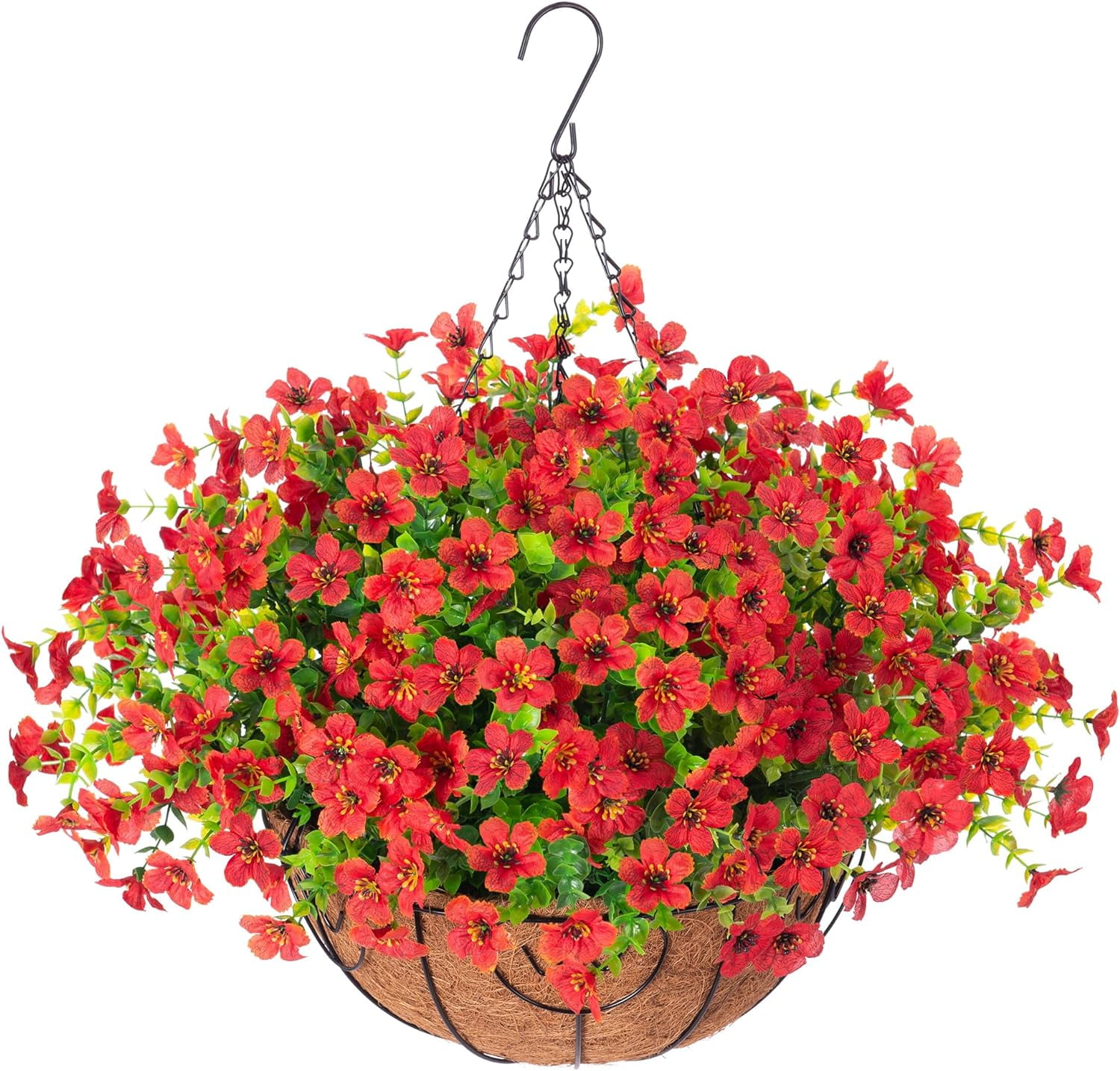 Artificial Fake Hanging Red Plants Flowers Basket for Outdoor Fall ...