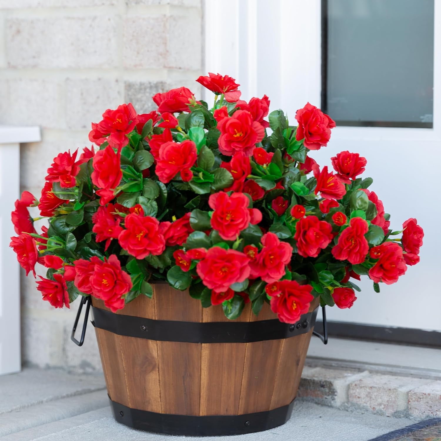 HangTanWan Artificial Outdoor Flowers, Silk Red Camellia, 3 Bundles ...