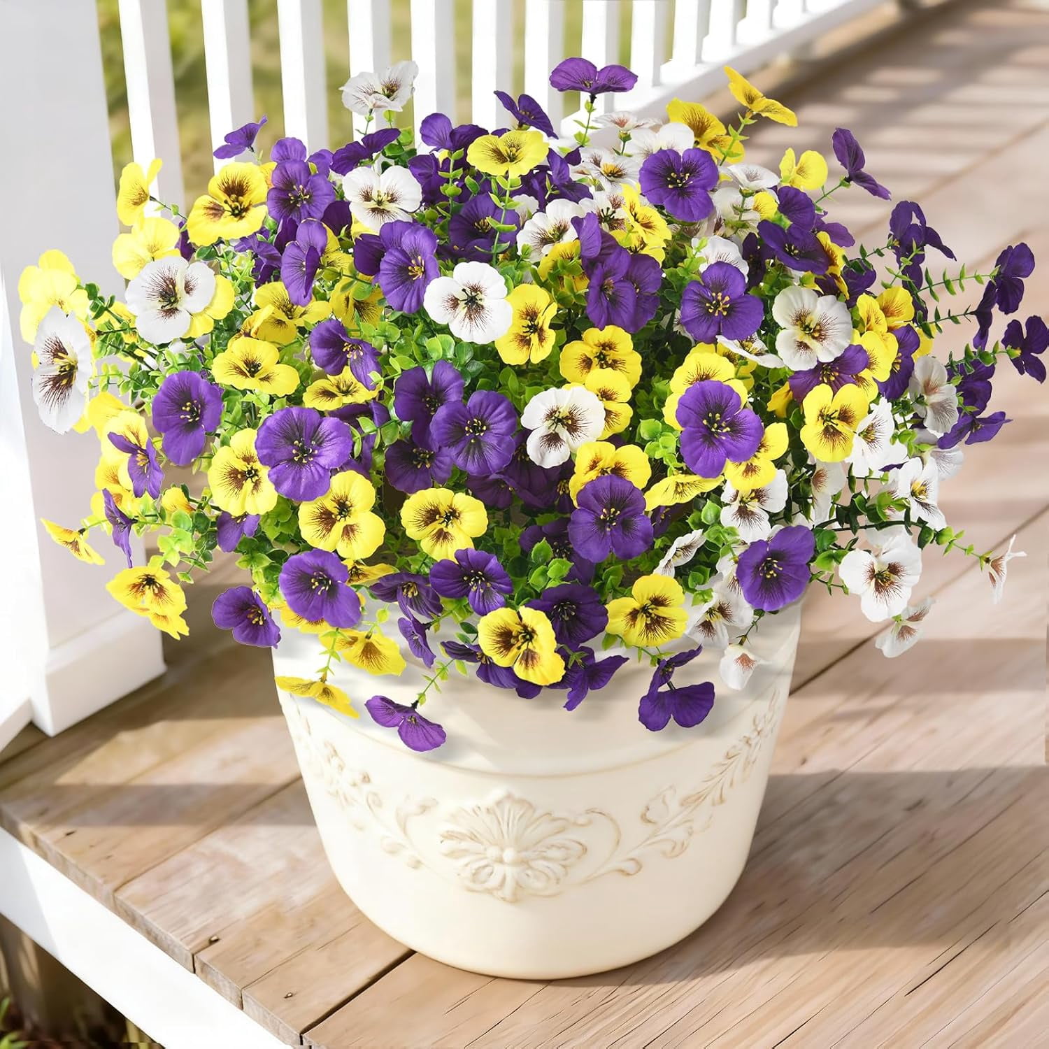 Artificial Fake Pansy Flowers for Outdoors, 12 Pcs Faux Silk Pansies ...