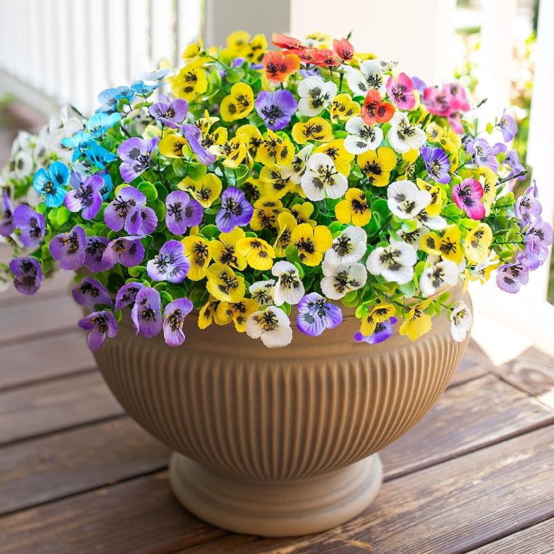 Artificial Fake Pansy Flowers Plants for Outdoor Outside, 12 Bundles ...