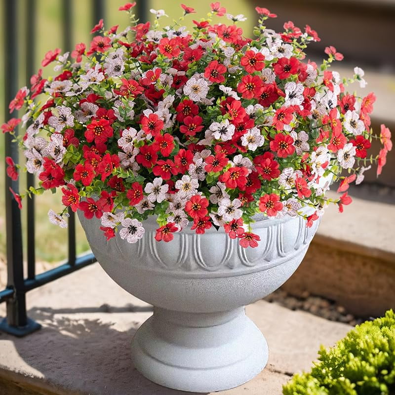 Artificial Fake Plants Flowers for Outdoor Spring Summer Decor, 12 ...