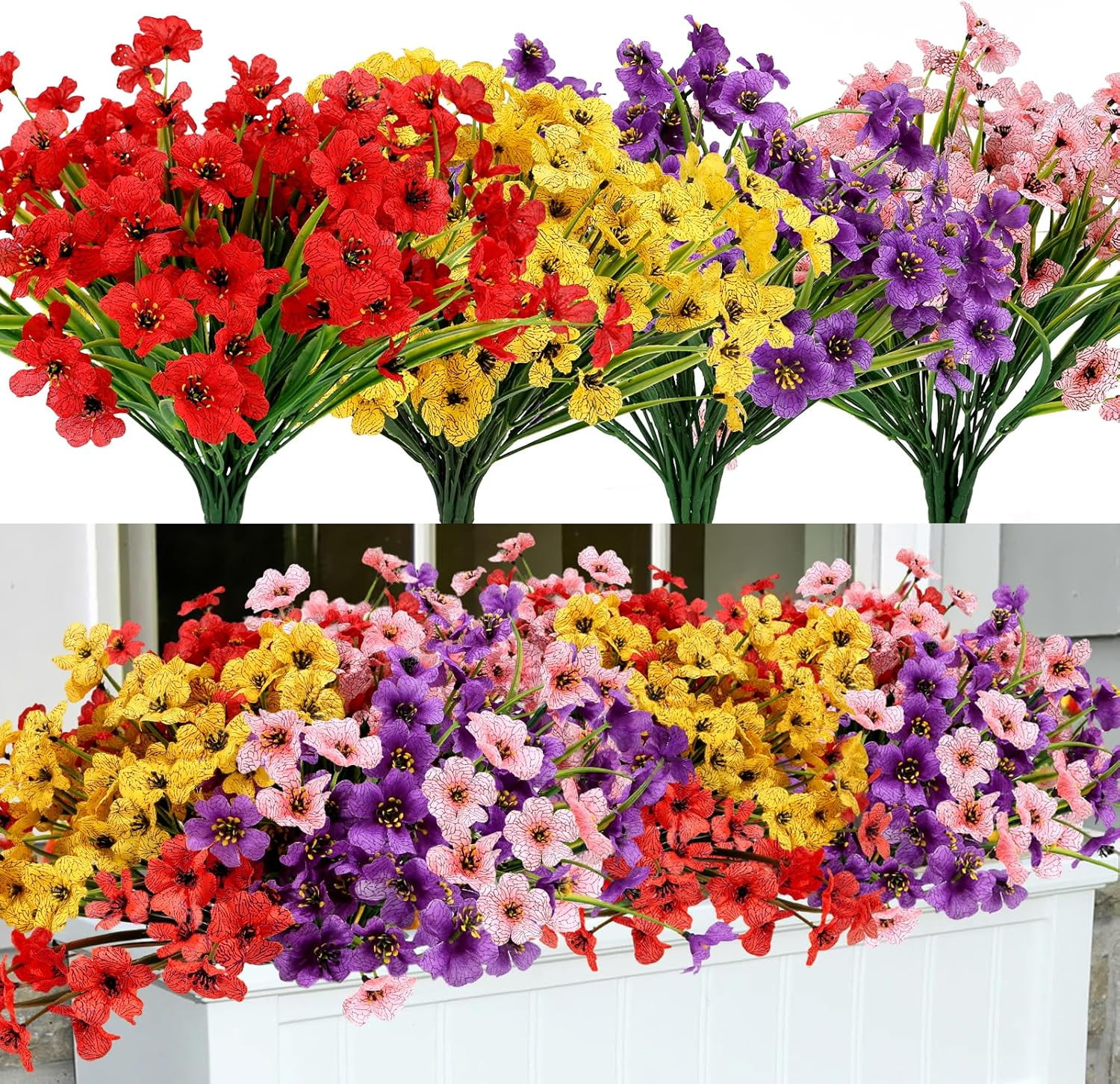 Artificial Fake Plants Flowers for Outdoors, Bundles UV Resistant Faux ...
