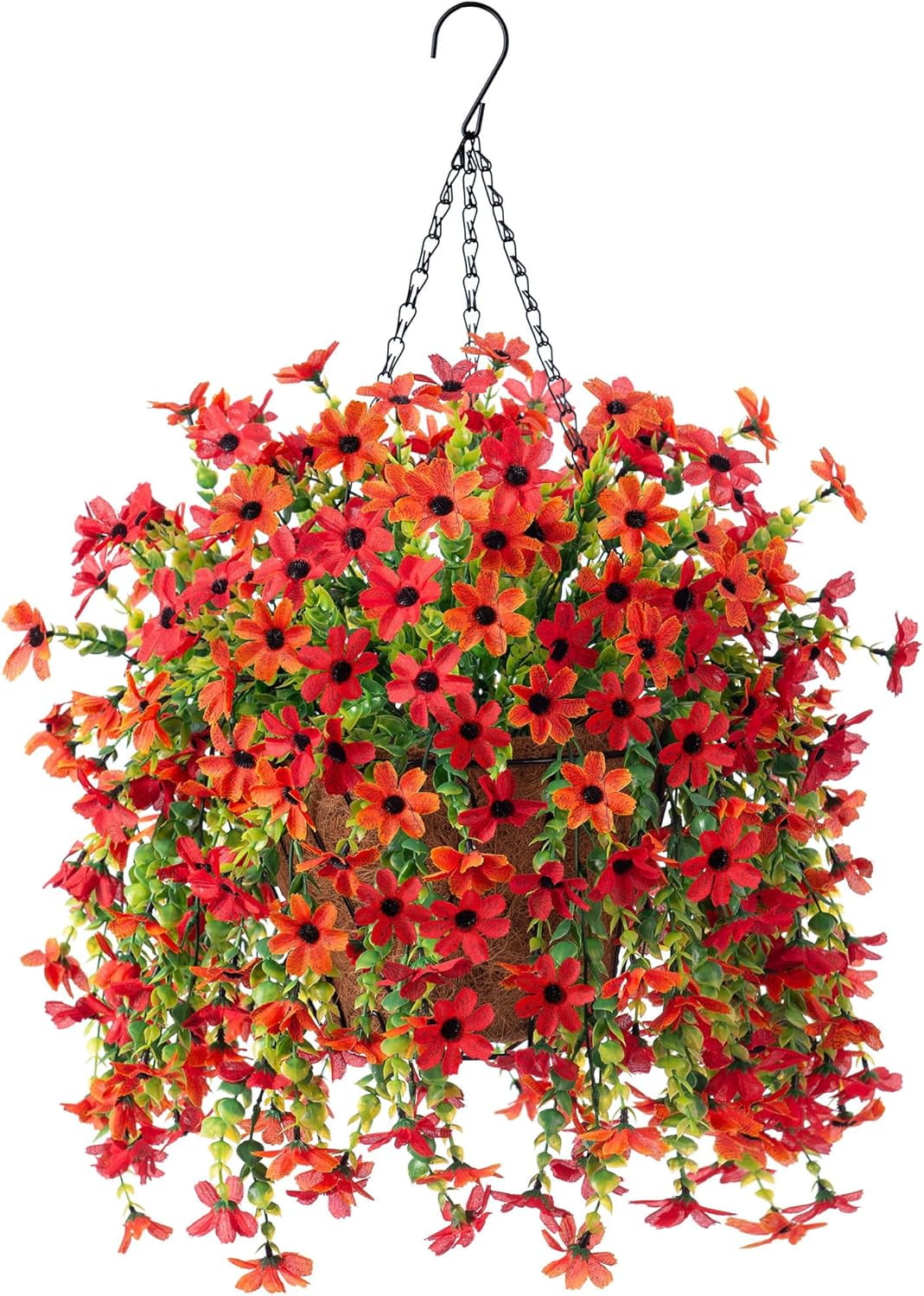 Artificial Fake Spring Hanging Flowers Plants with Basket Outdoor ...
