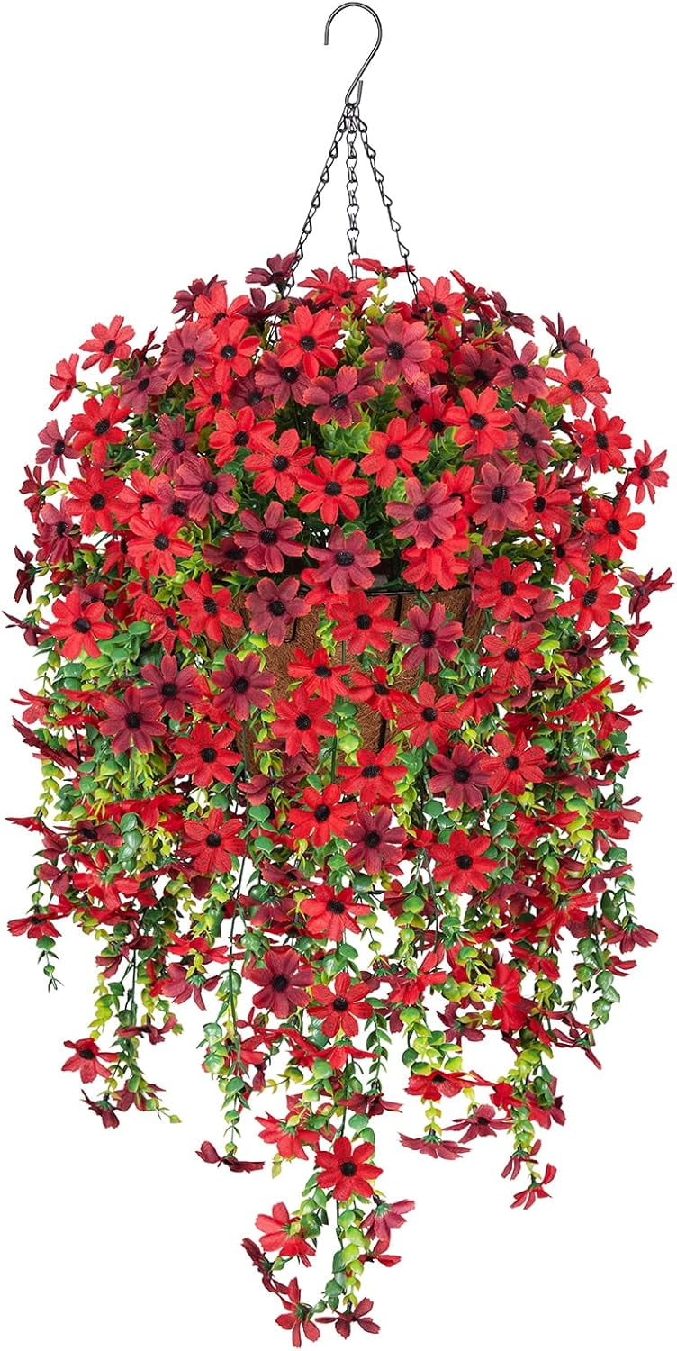 Artificial Fake Spring Hanging Flowers Plants with Basket Outdoor ...