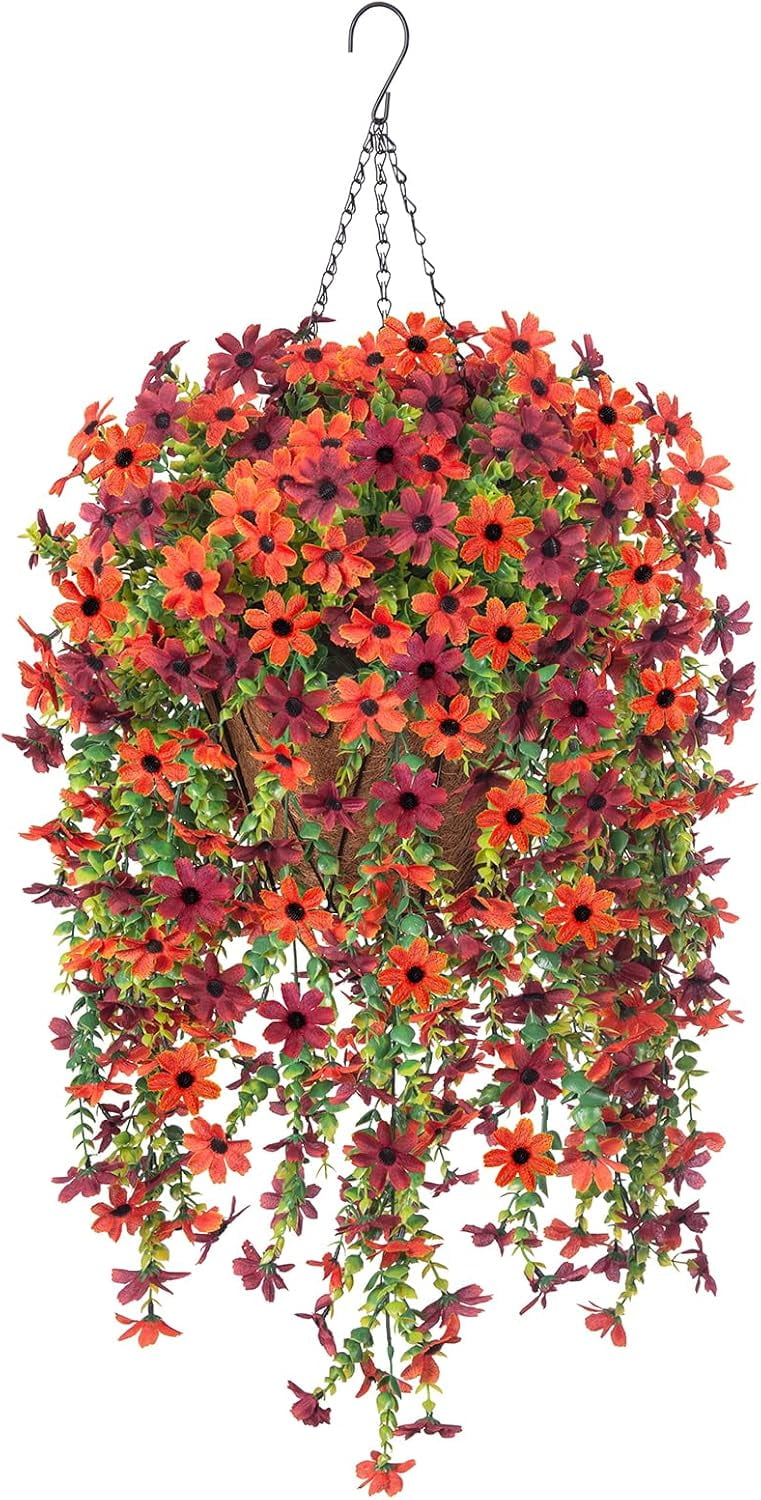 Artificial Fake Spring Hanging Flowers Plants with Basket Outdoor ...