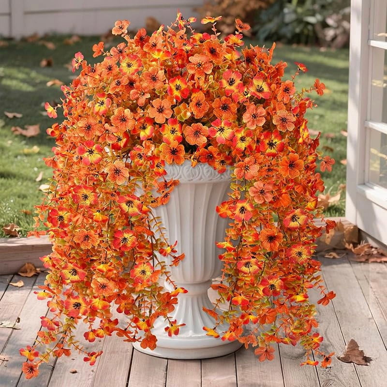 Artificial Fall Fake Flowers for Outdoor, 2 Pcs Faux Hanging Flowers ...
