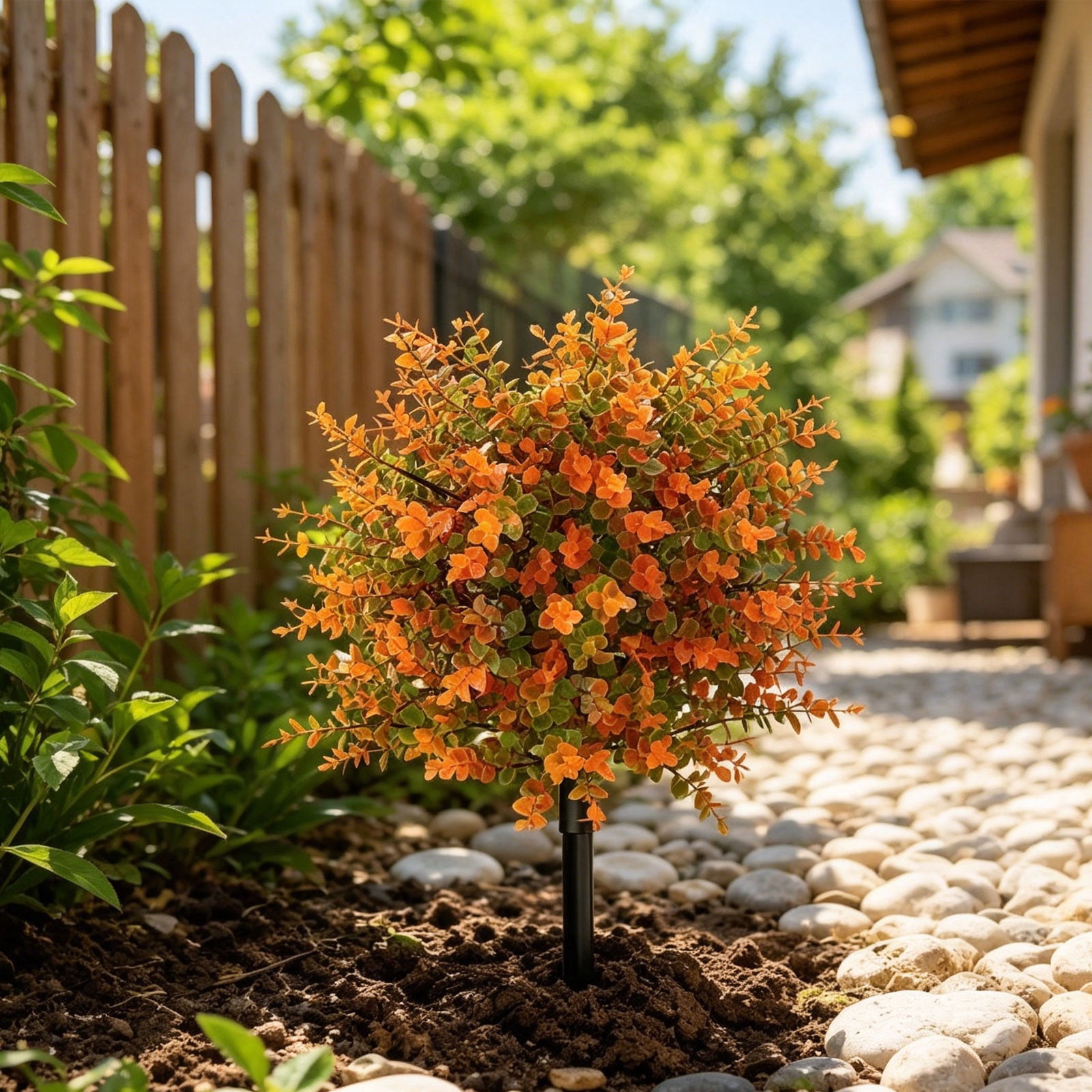 Artificial Fall Flower Garden Stake with Ground Spike Faux Orange ...