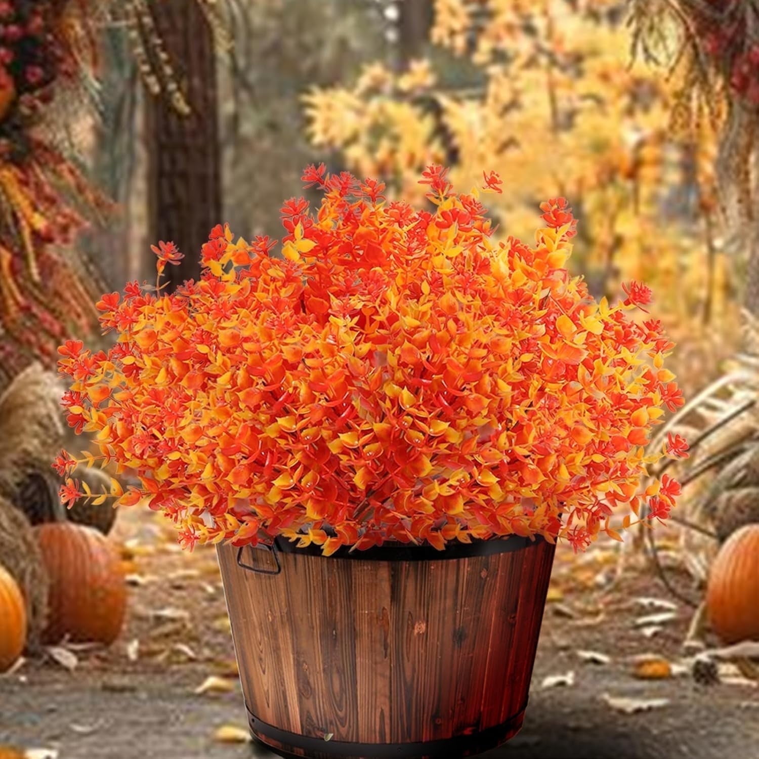 Artificial Fall Flowers, 12 Bundles Autumn Fake Plants Outdoor Fall ...