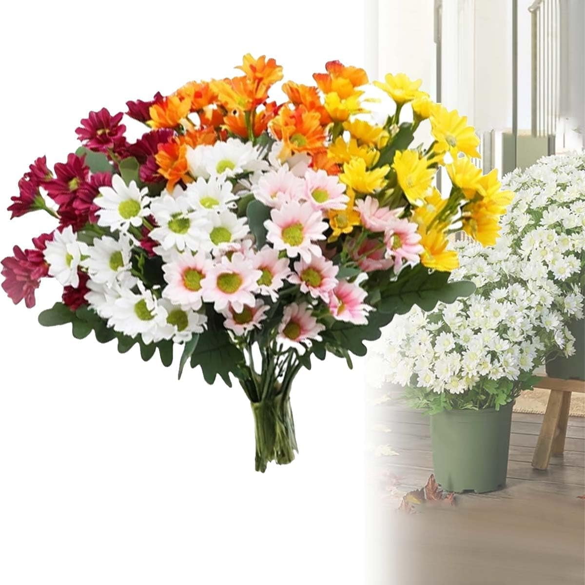 Artificial Fall Flowers Fake Mums,5/10/50 Bundles UV Resistant ...