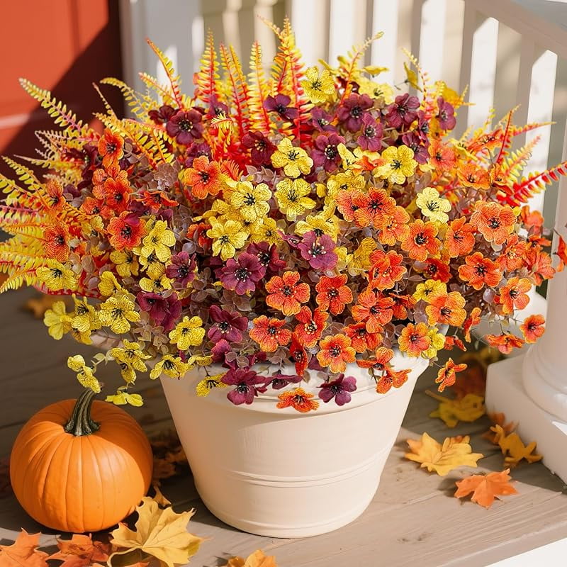 Artificial Fall Flowers Fake Mums Plants for Outdoors Decoration, 14 ...