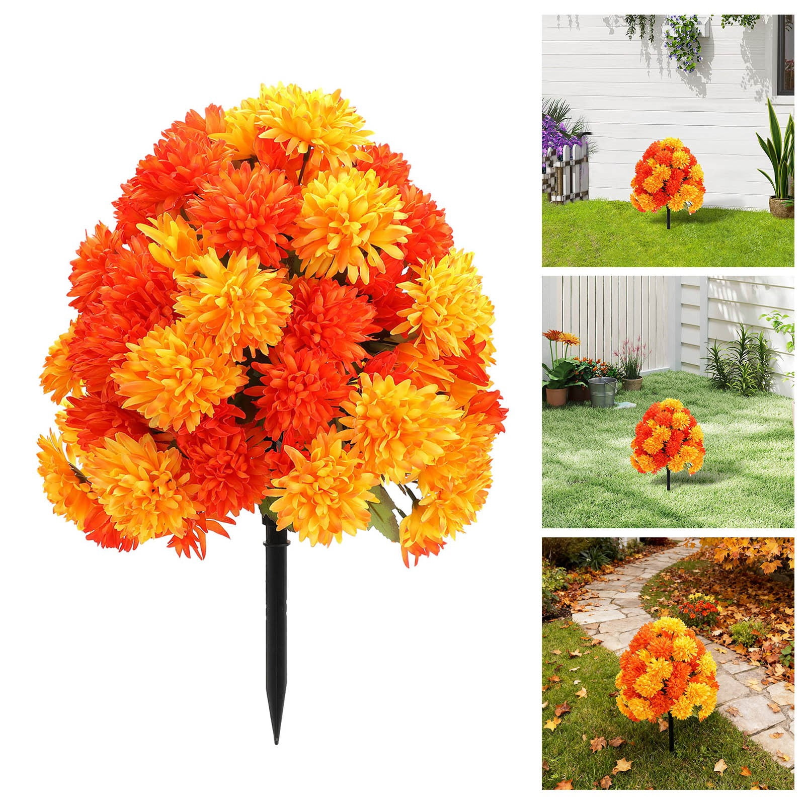 Artificial Fall Flowers, Mums Bouquet in Burnt Orange, Silk ...