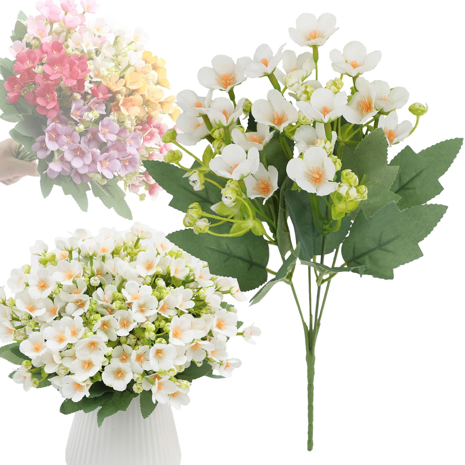 Artificial Fall Flowers, Mini Cherry Blossom Flowers Bouquet with Stem ...