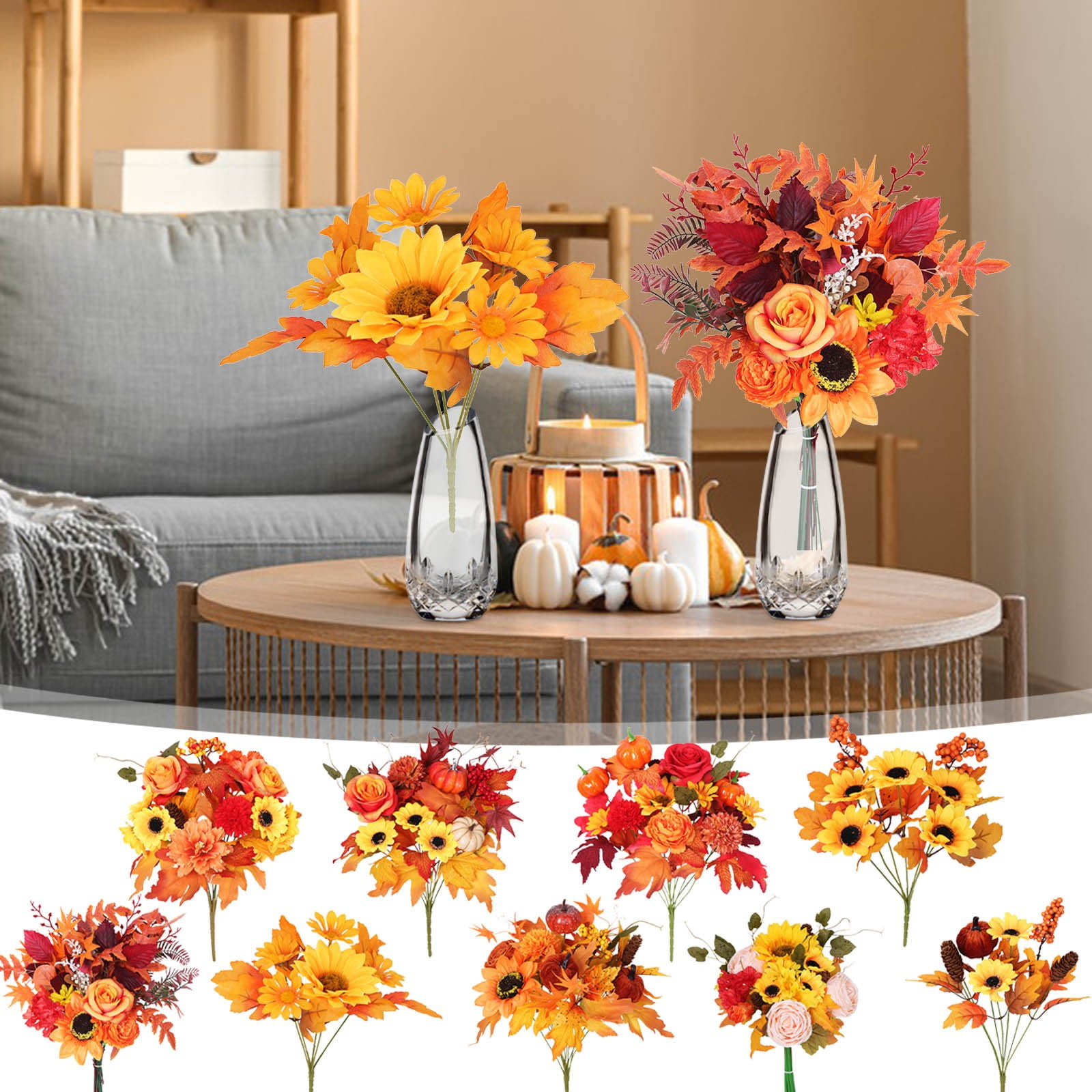 Artificial Fall Flowers Sunflowers Pumpkin for Autumn Outdoor Decor ...