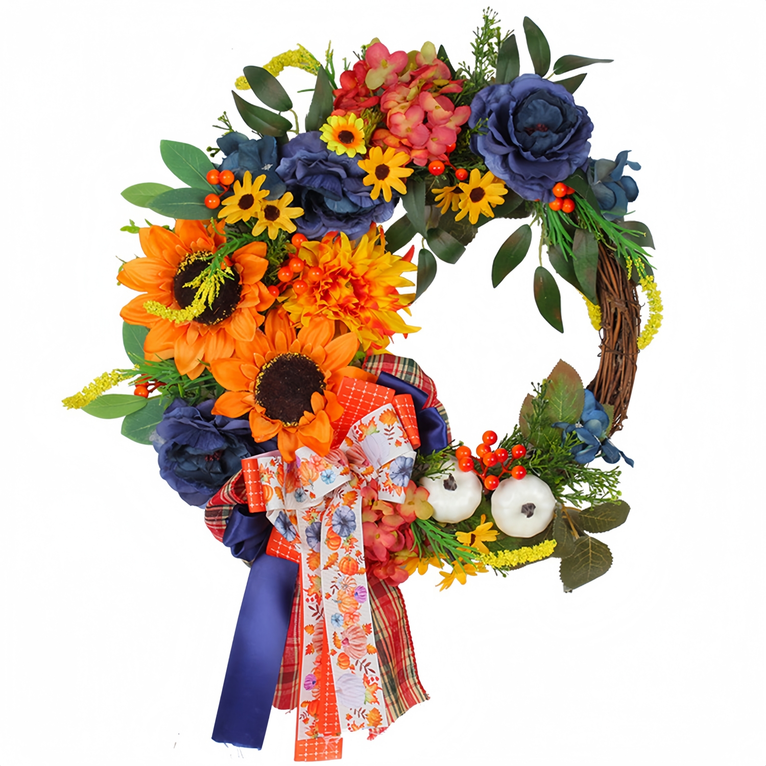 Artificial Fall Half Wreath for Front Door Autumn Wreath with Pumpkin ...