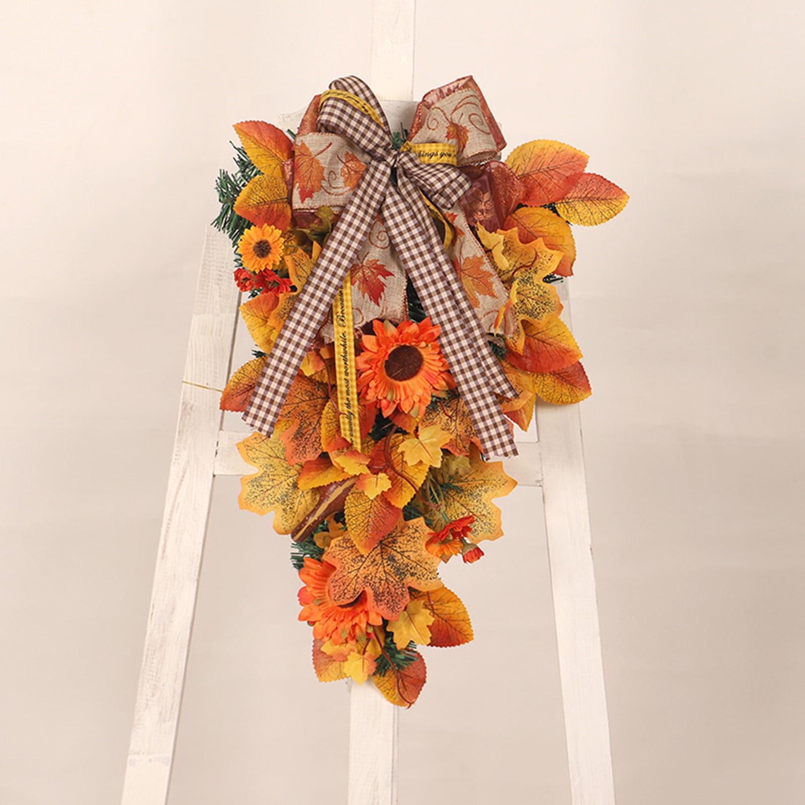Artificial Fall Harvest Teardrop Swag for Front Door Autumn Floral Swag ...