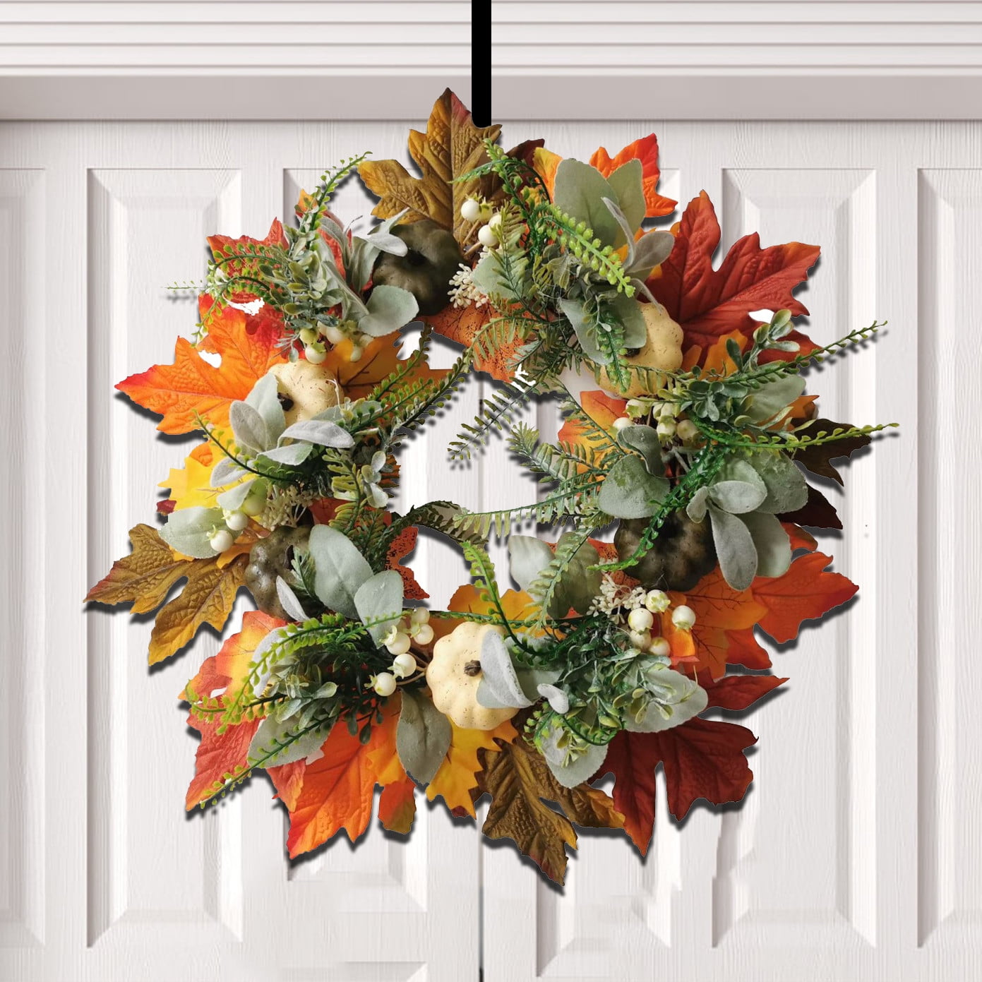Artificial Fall Pumpkins Wreath, 18inch Fall Wreaths for Front Door ...