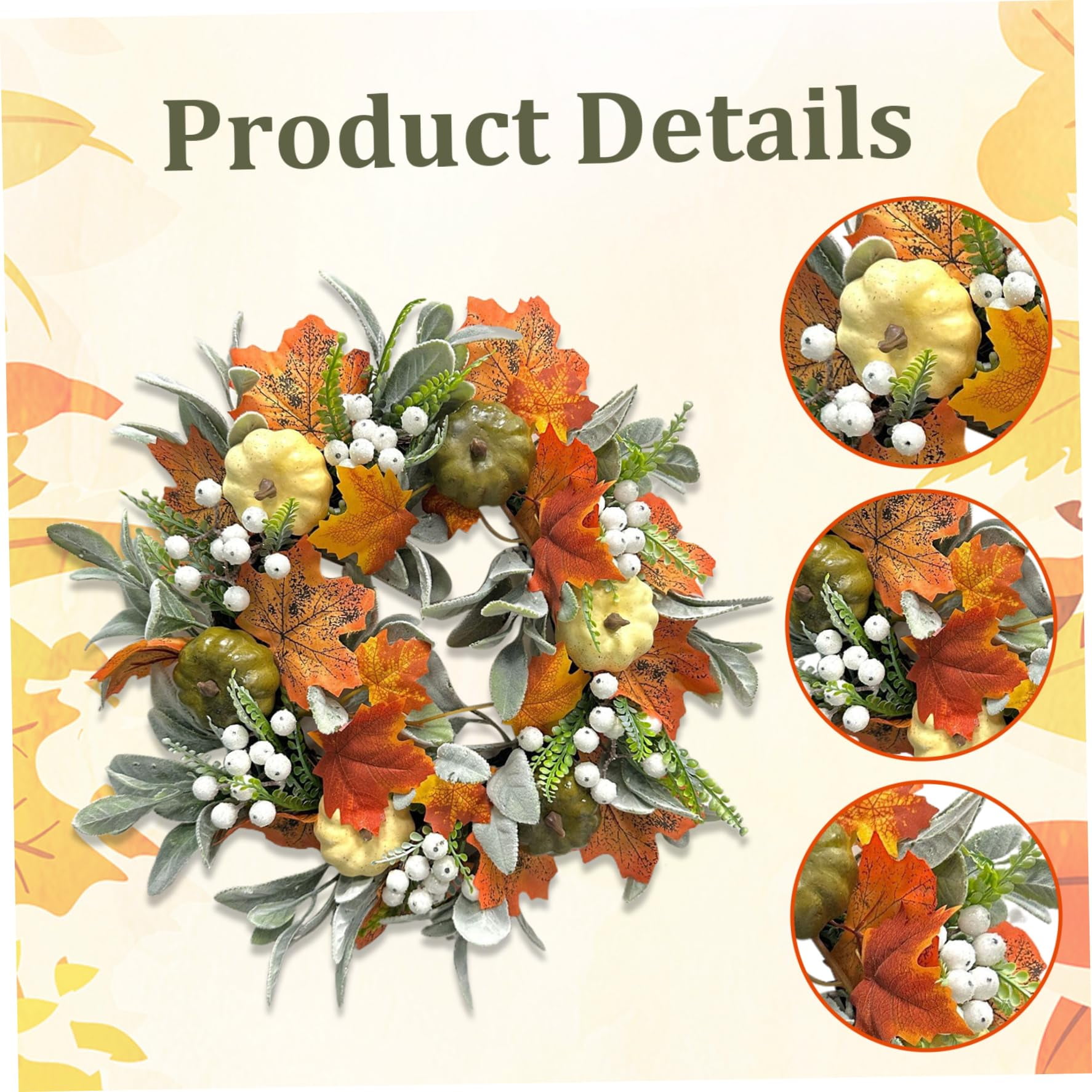Artificial Fall Pumpkins Wreath, Autumn Pumpkin Maple Leaves Halloween ...
