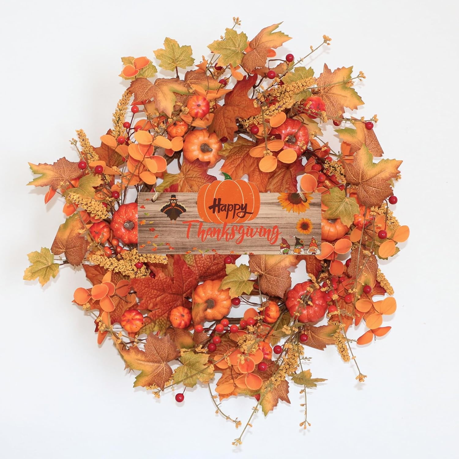 Artificial Fall Wreath,20” Autumn Front Door Wreath with Maple Leaves ...