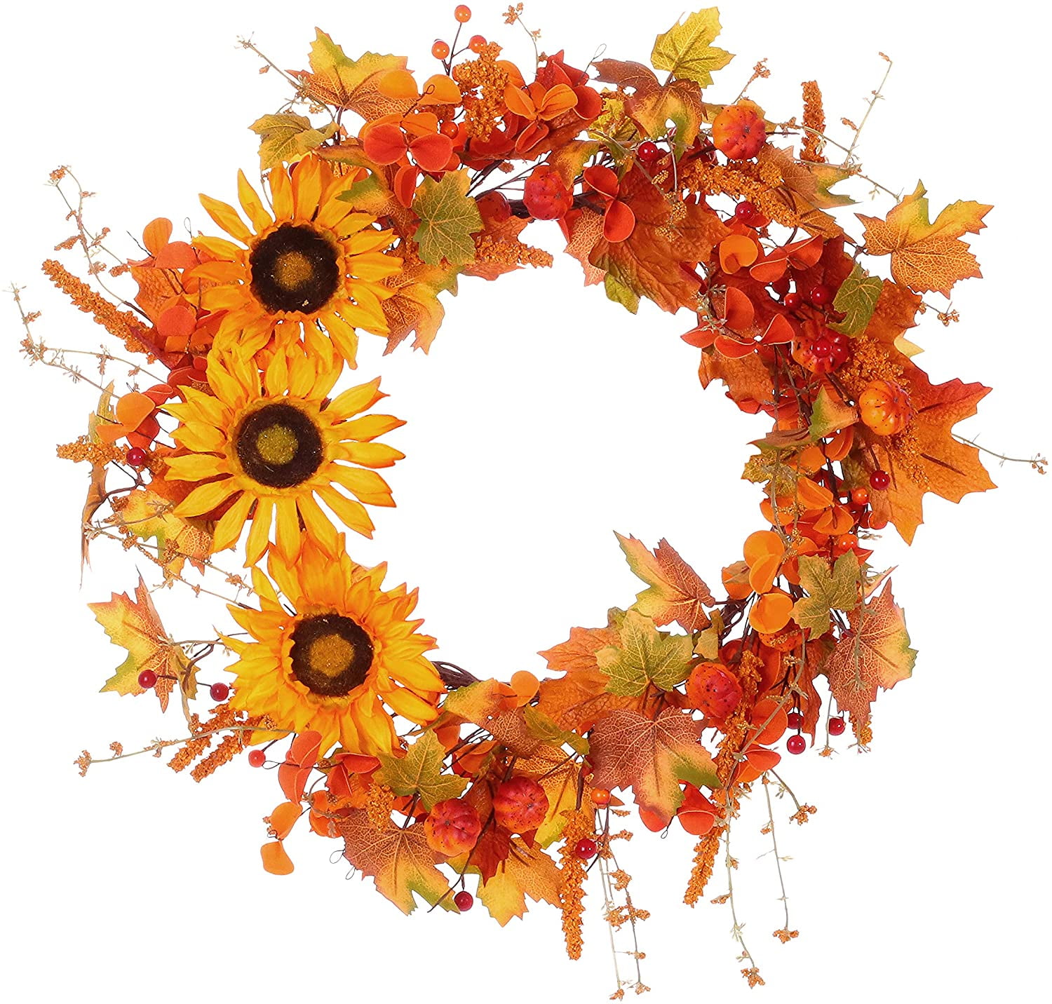 Artificial Fall Wreath,20” Autumn Front Door Wreath with Maple Leaves ...