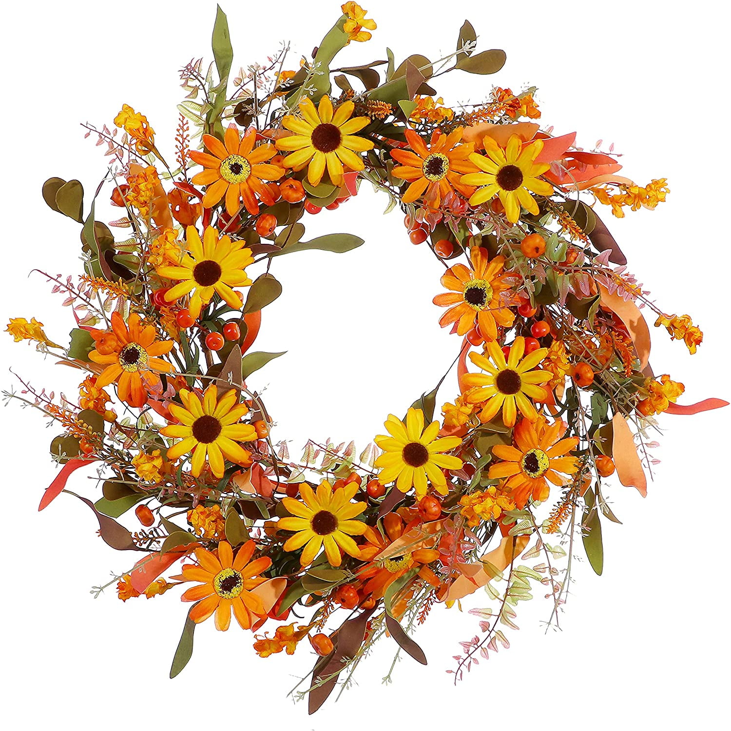 Artificial Fall Wreath,20” Autumn Front Door Wreath with Maple Leaves ...